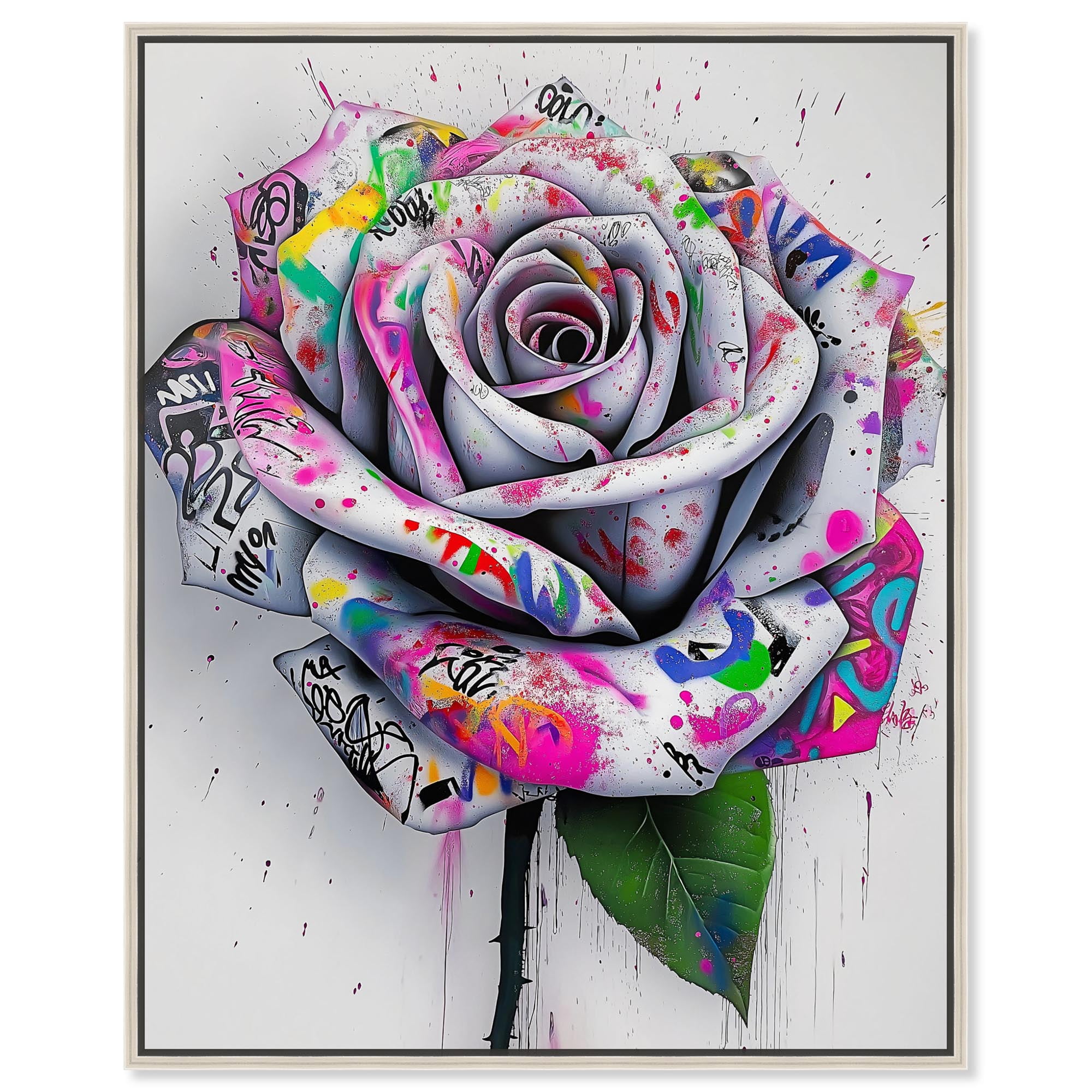 Graffiti Rose Canvas Urban Glam Prints by Art Remedy, Silver Frame, 24 ...