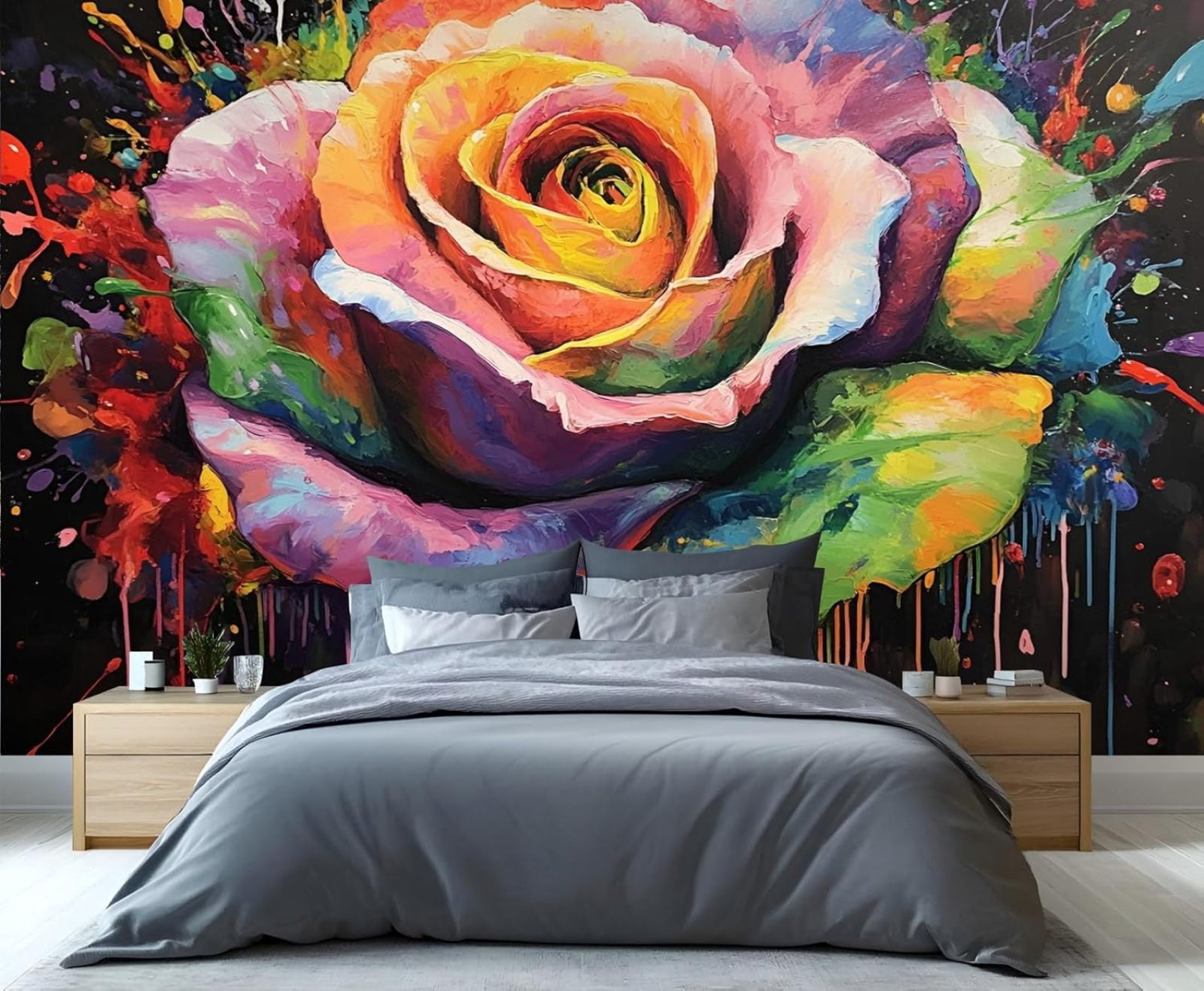 Graffiti Rose Mural Wallpaper - Colorful Flower Murals For Living Room ...