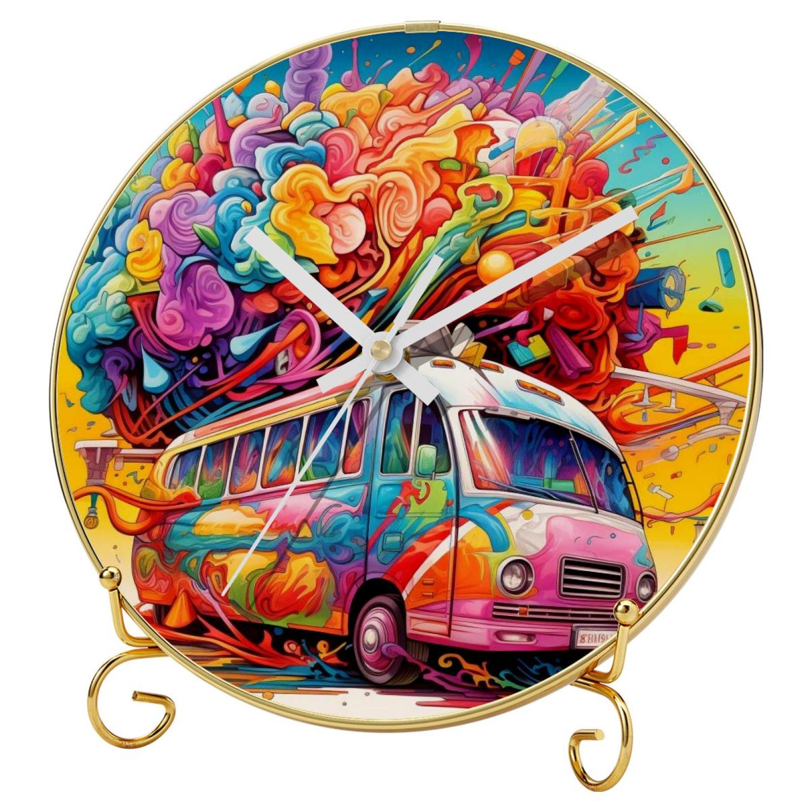 Graffiti Round Printed Wall Clock with Hooks and Gold Stand, Silent Non ...