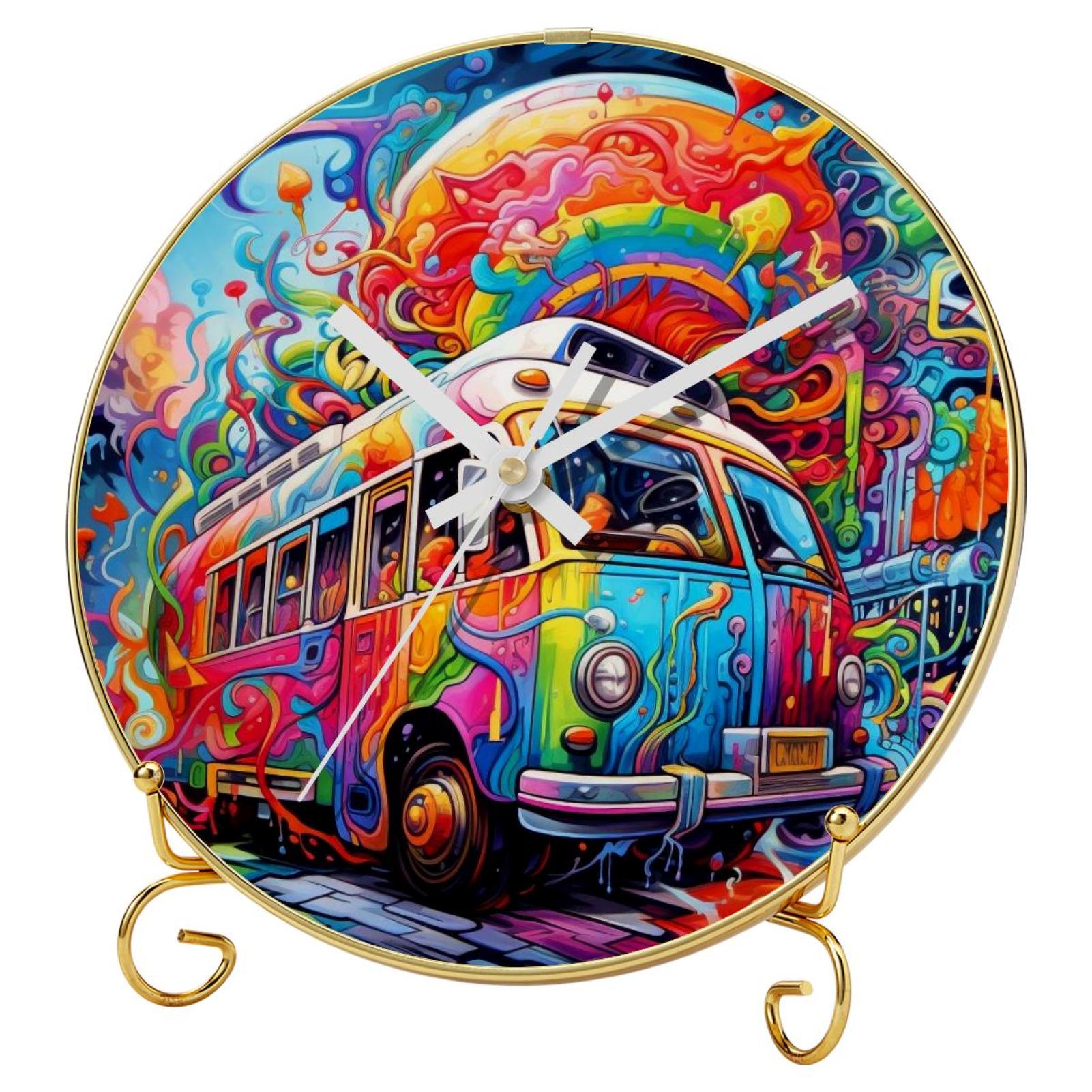 Graffiti Round Printed Wall Clock with Hooks and Gold Stand - Silent ...
