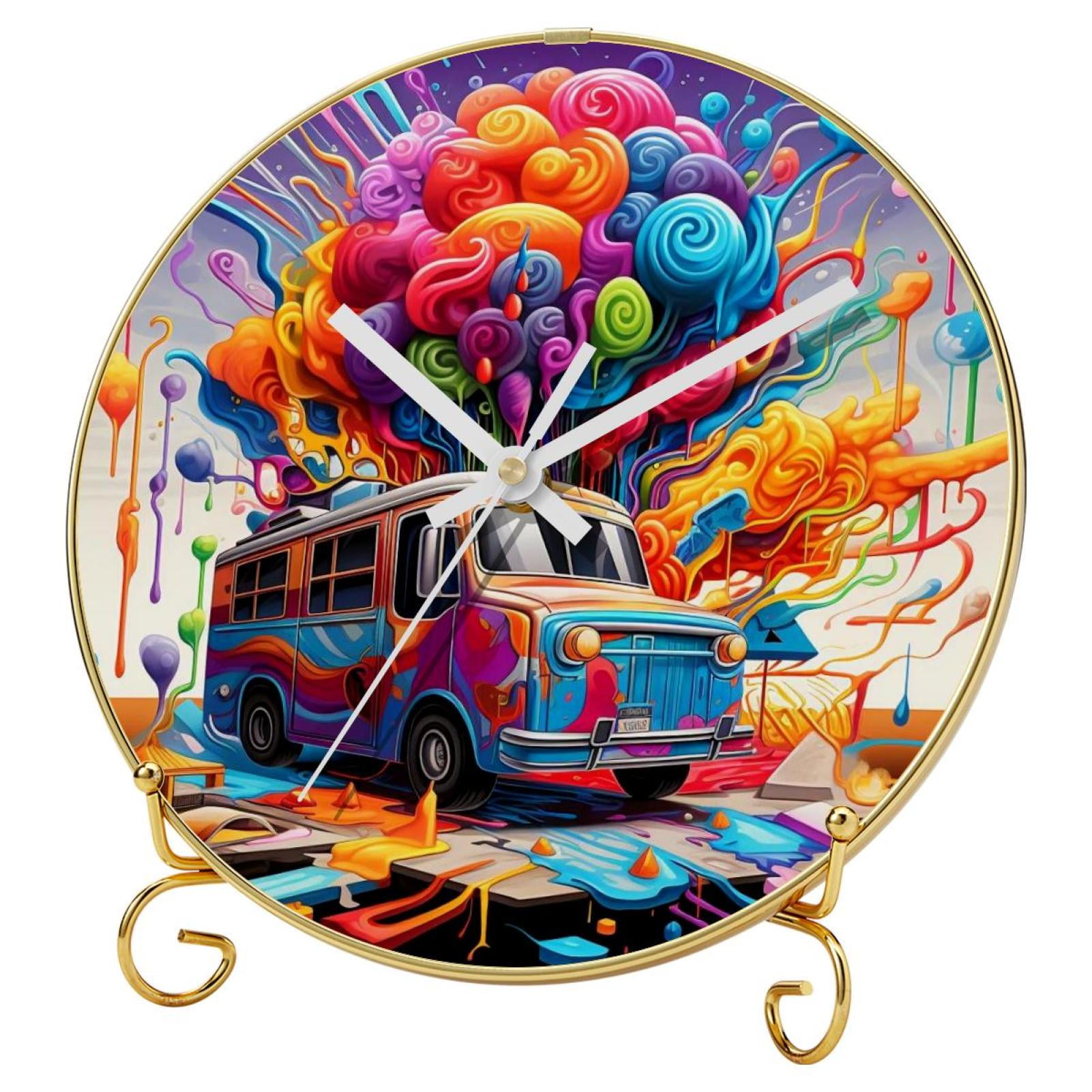 Graffiti Round Printed Wall Clocks with Hooks and Gold Stand - Silent ...