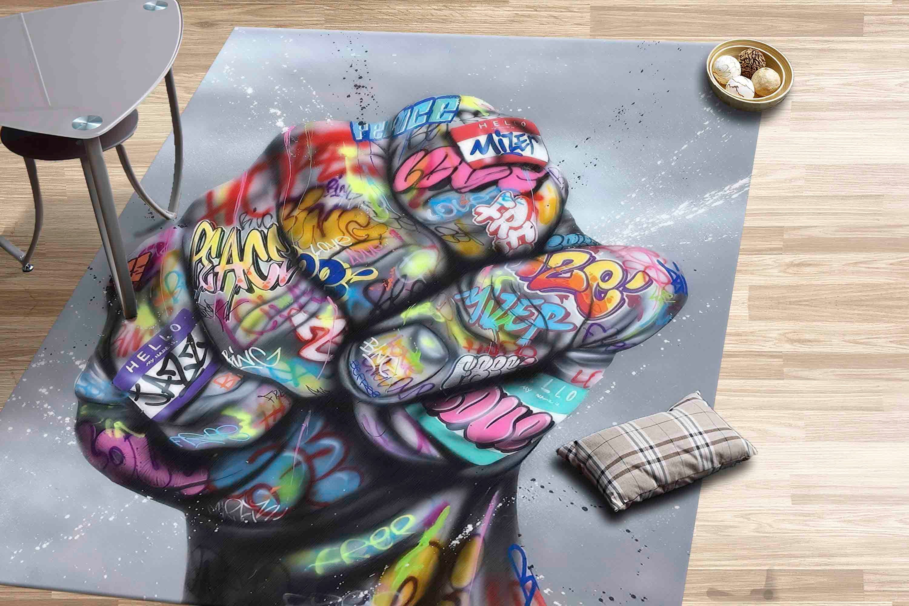 Graffiti Rugs, Fist Graffiti Rugs, Colorful Fist Rug, Bath Rug, Street ...