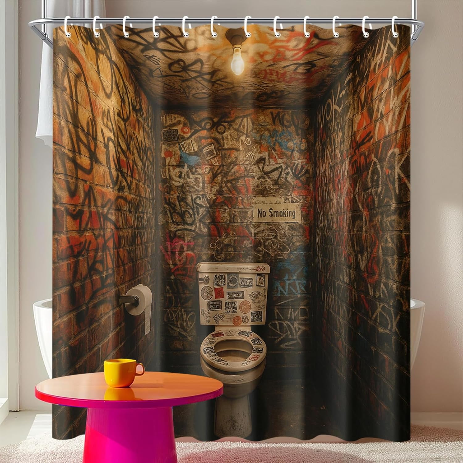 Graffiti Shower Curtain Street Art Bathroom Curtain with Urban Tag Wall ...