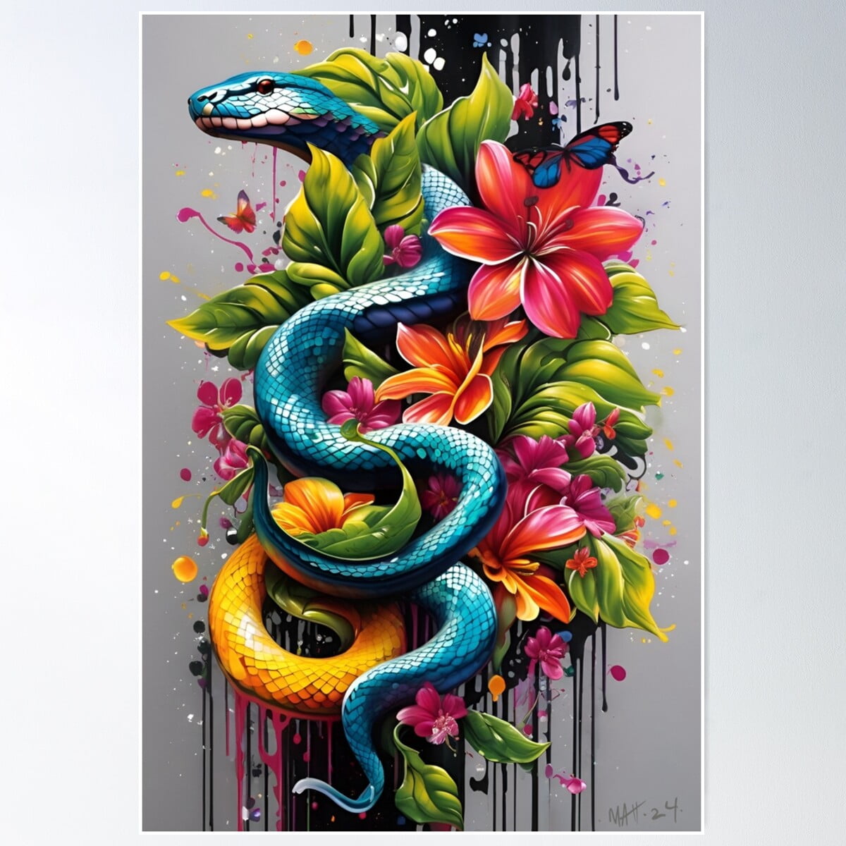 Graffiti Snake Poster Wall Art, Modern Wall Decor For Living Room ...