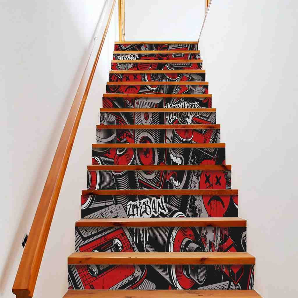 Graffiti Stair Stickers Hip Hop Street Wall Art Staircase Decals Removable Colorful Doodles ...