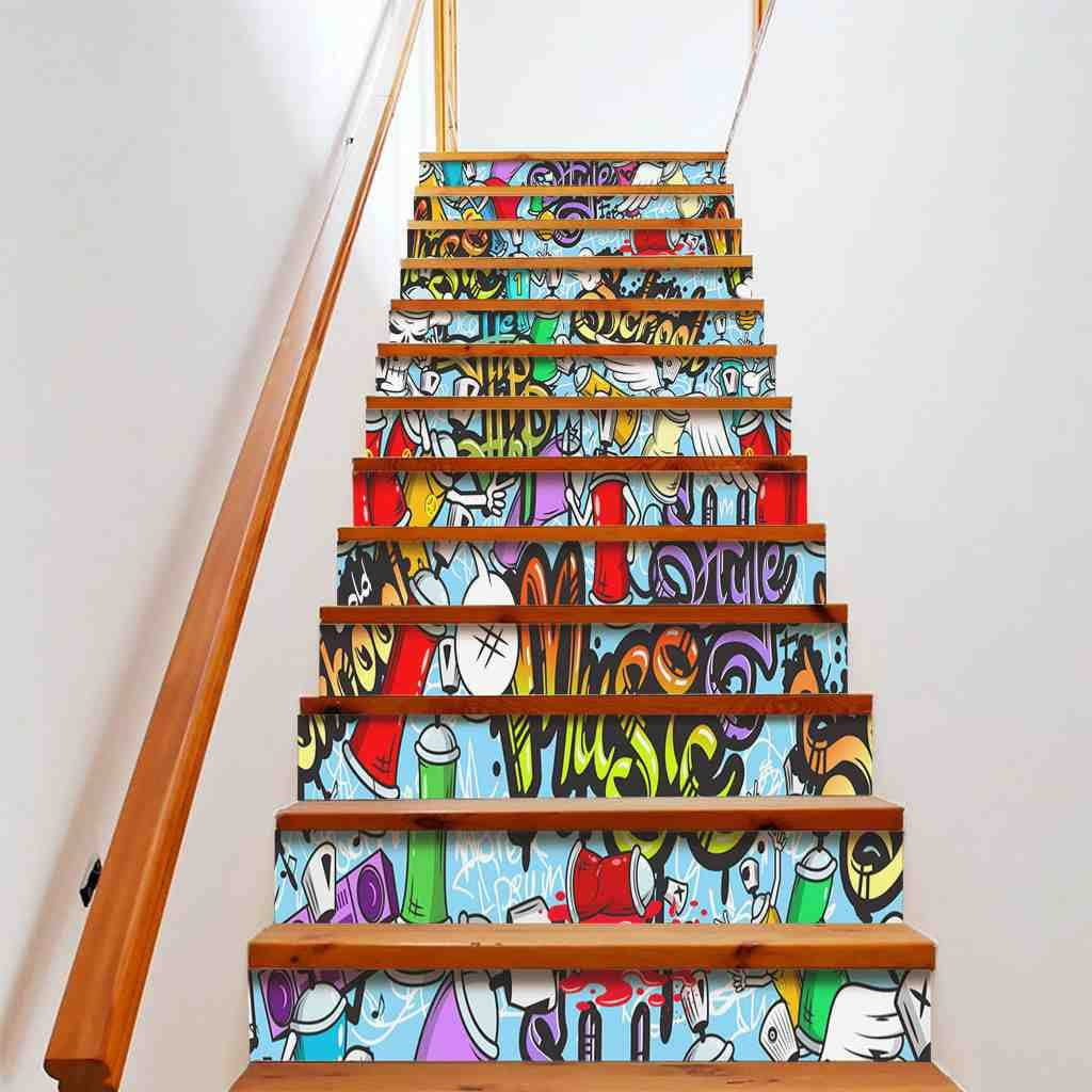 Graffiti Stair Stickers Hip Hop Street Wall Art Staircase Decals ...