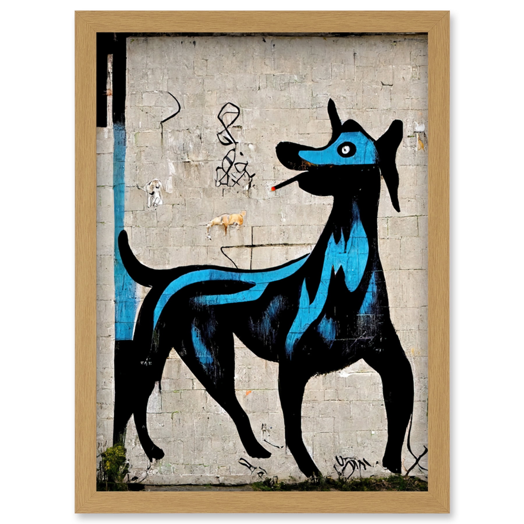 Graffiti Street Art Smoking Blue Dog Artwork Framed Wall Art Print A4 ...