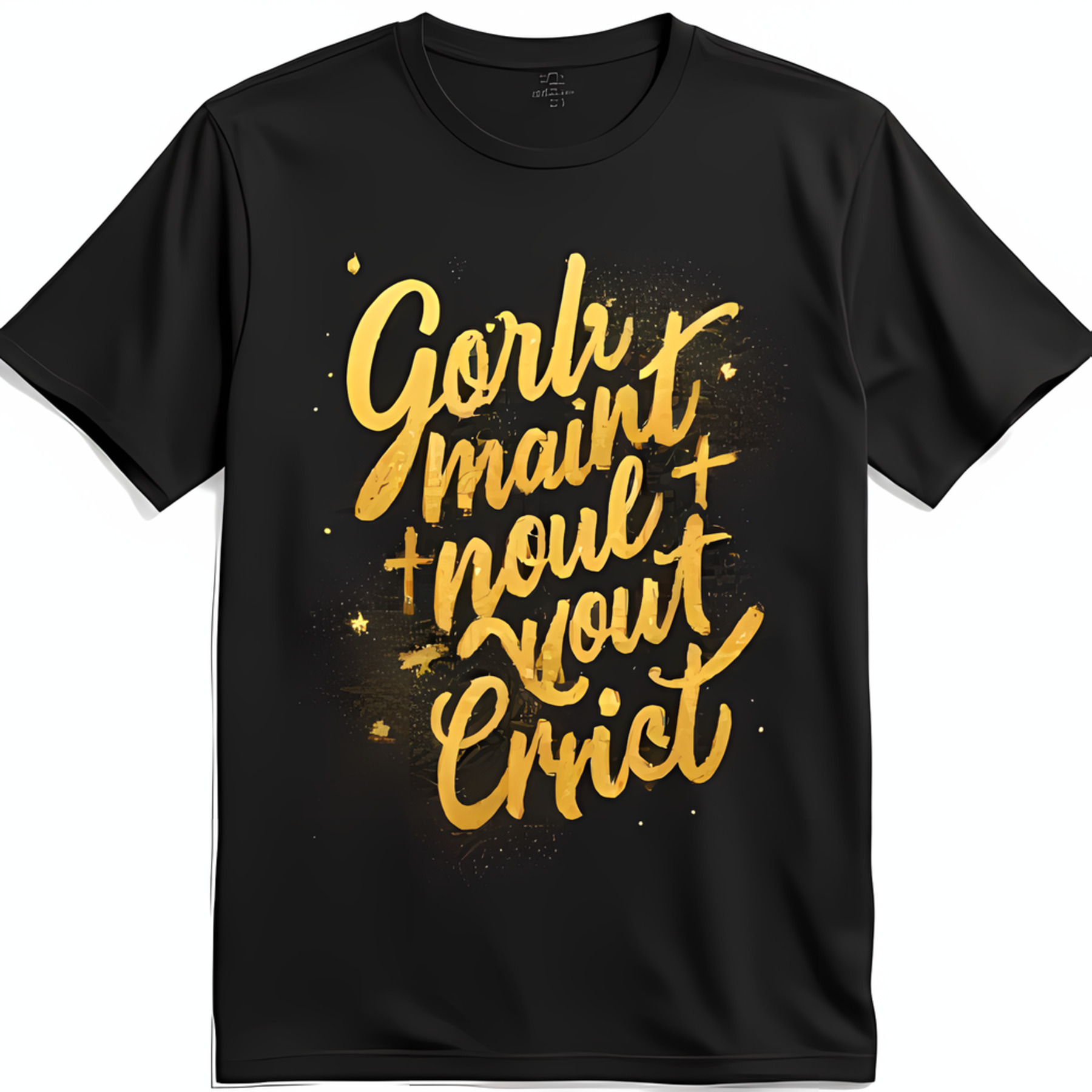 Graffiti Style Black T-Shirt with Gold Text: Gork Main Thoul Yout ...