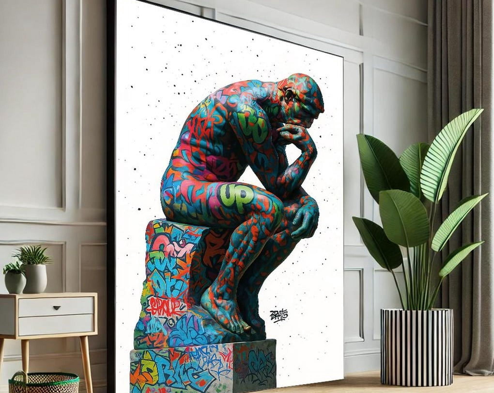 Graffiti Thinker Statue, Urban Street Art Wall Art Print, Modern Pop ...