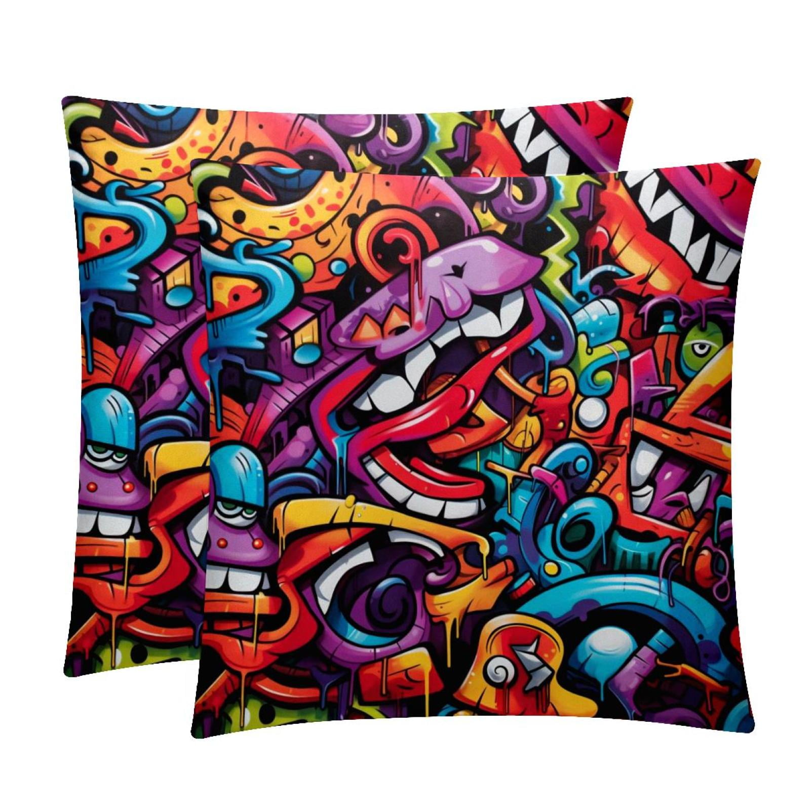 Graffiti Throw Pillow Covers Set of 2 with Unique Patterns | Chair ...