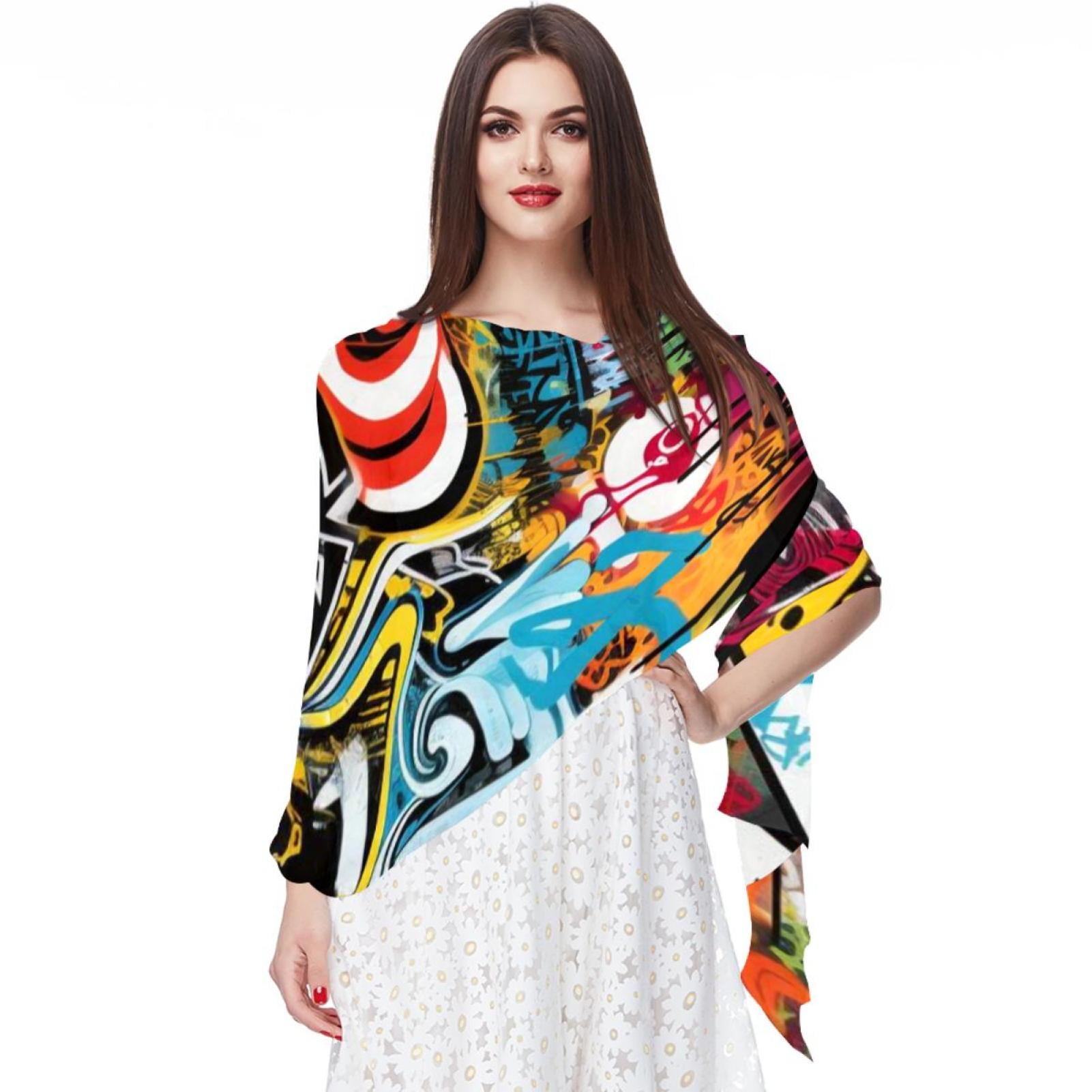 Graffiti Translucent Light and Breathable Chiffon Silk Scarf 70.86x28 ...