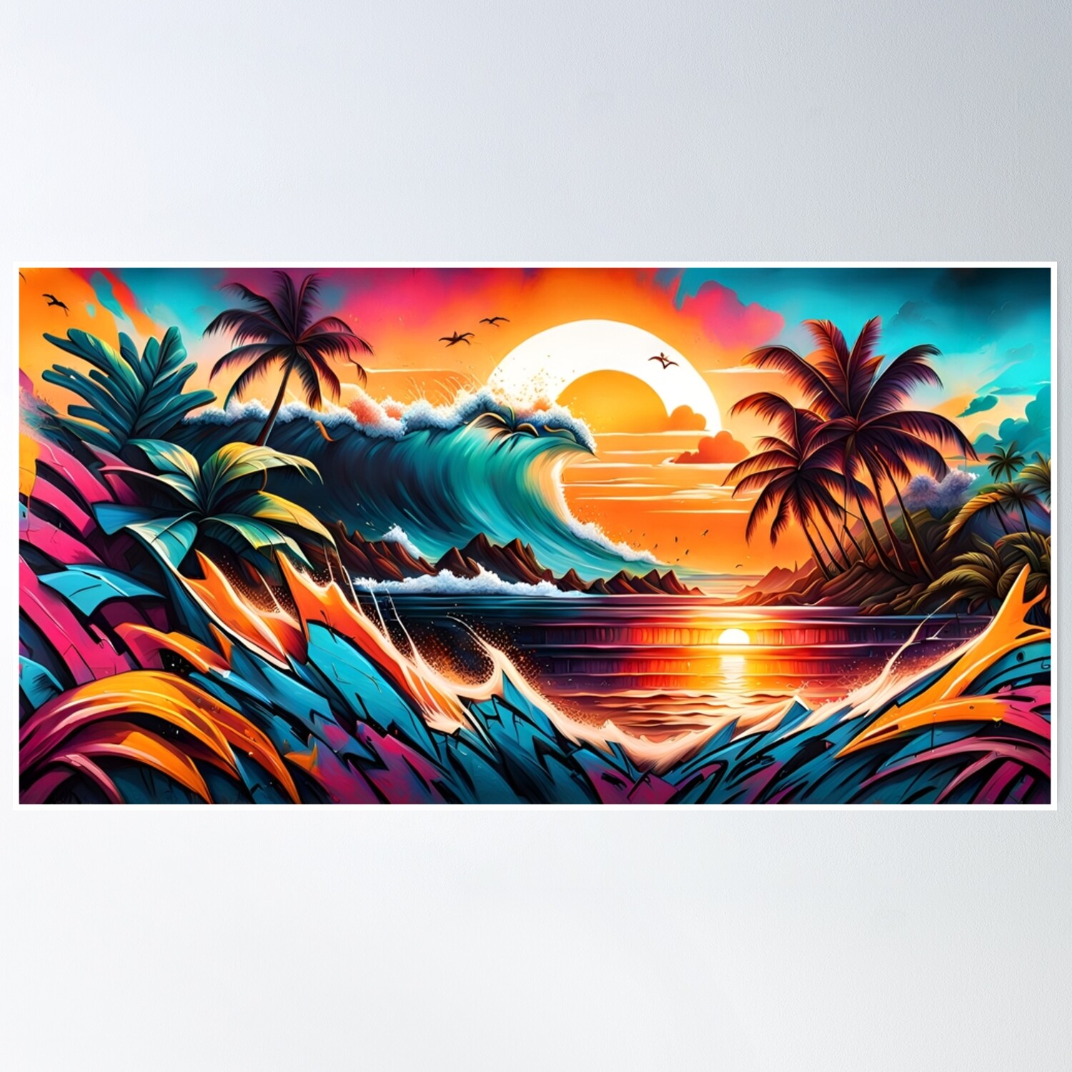 Graffiti Tropical Beach Poster Wall Art, Modern Wall Decor, 24x36 ...