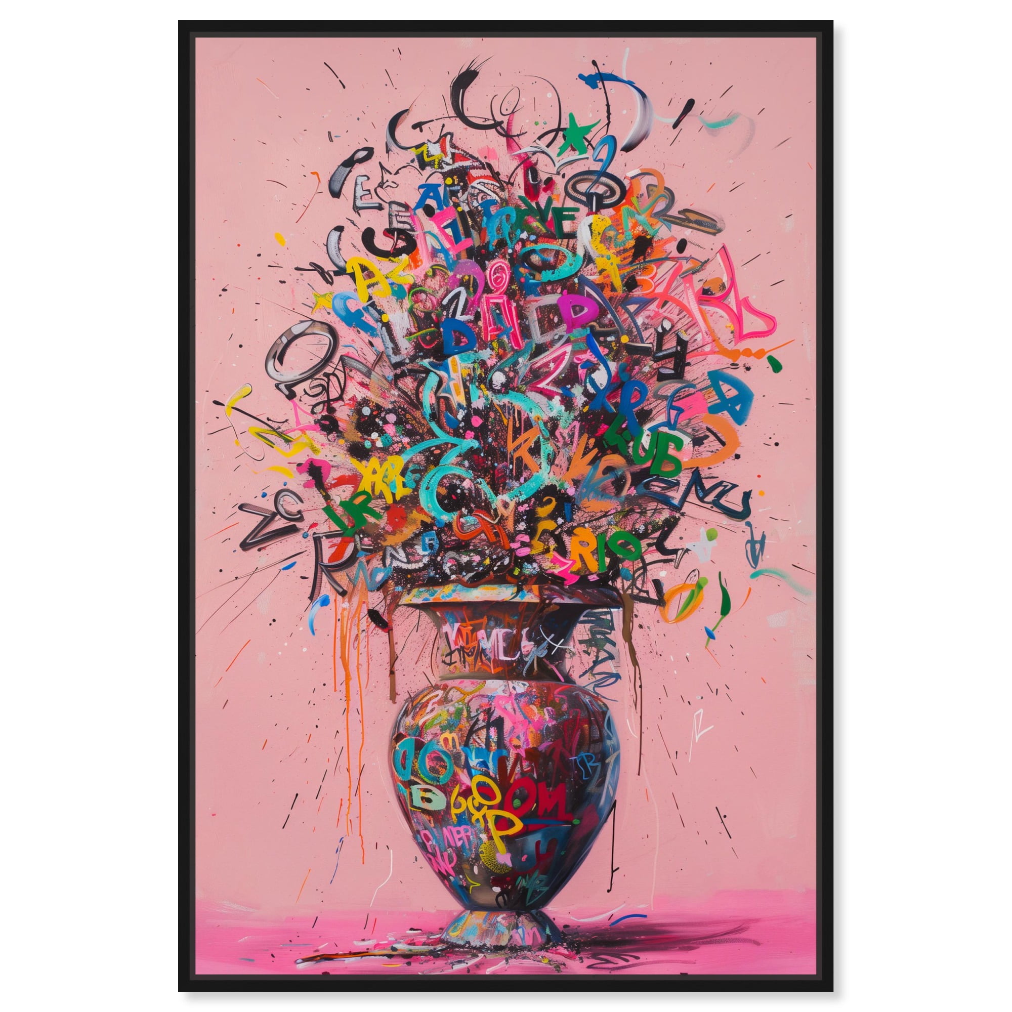 Graffiti Vase Canvas Graffiti Pop Art by Art Remedy, Black Frame, 36" x ...