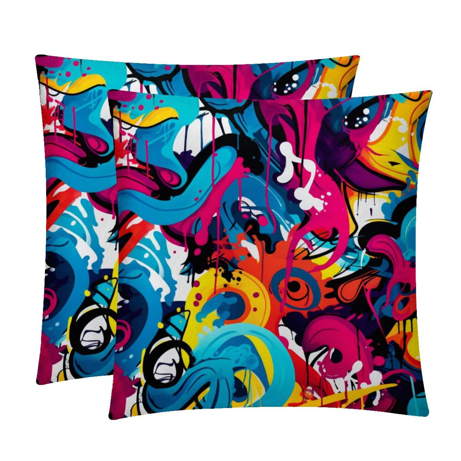 Graffiti Velvet Bed Pillow Throw Covers Pillow Inserts Throw Pillows ...