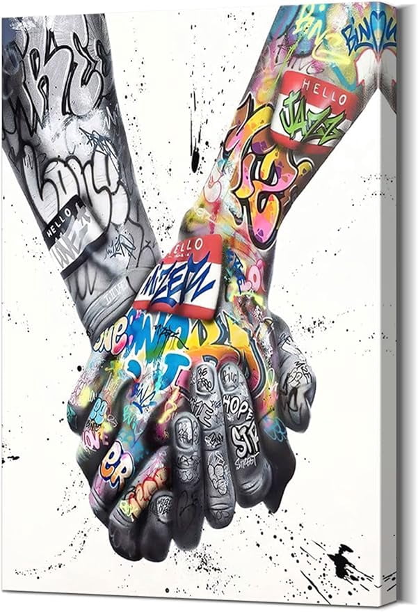 Graffiti Wall Art Pop Art Wall Decor Hold Hands Colorful Wall Art ...