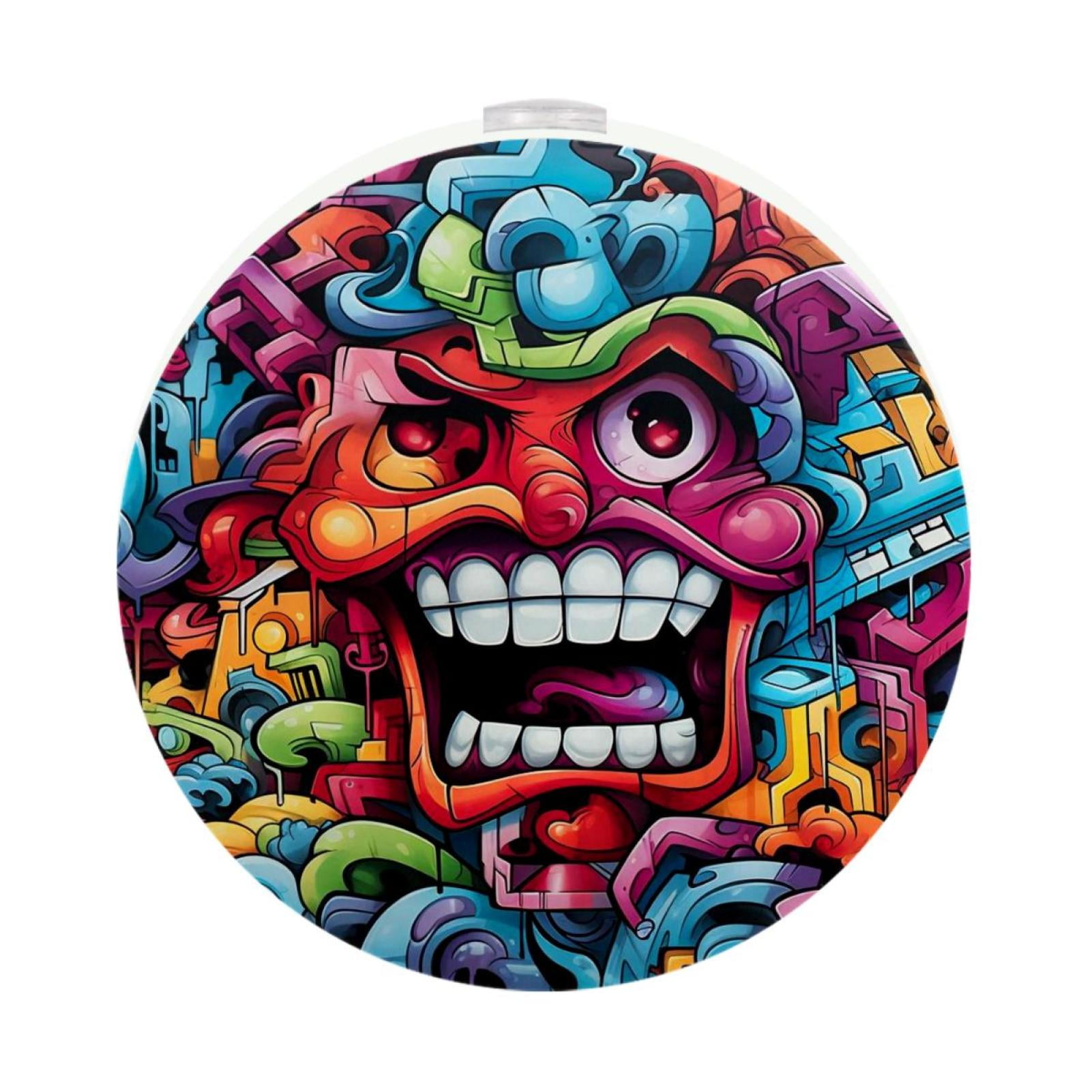 Graffiti Warm White Led Round Night Light-2Pcs, Portable Plug-in Dusk ...