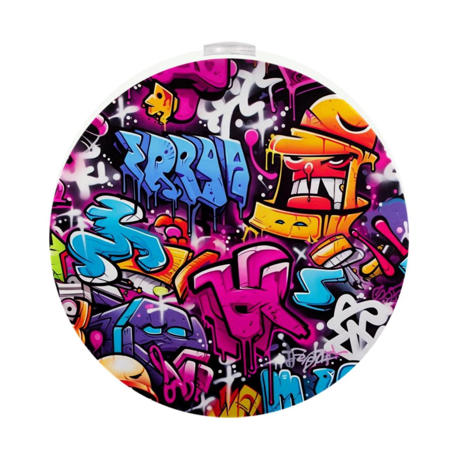 Graffiti Warm White Led Round Night Light-2Pcs, Portable Plug-in Dusk ...