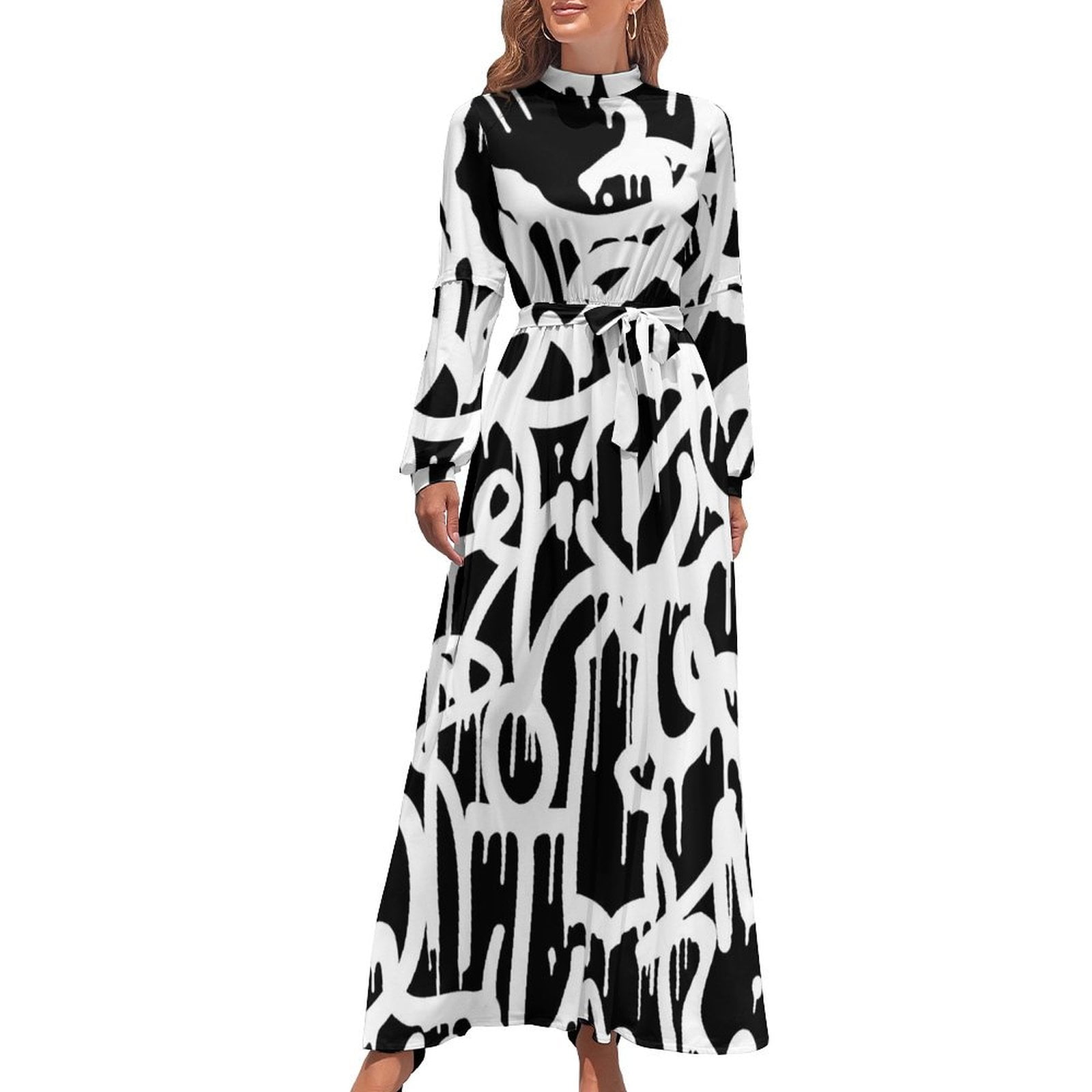 Graffiti Words Dress Colorful Print Party Printed Maxi Dress High Neck ...