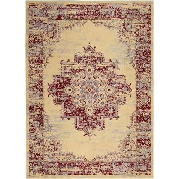 Grafix Traditional Cream/Red 6' x 9' Area -rug, Easy -cleaning, Non ...