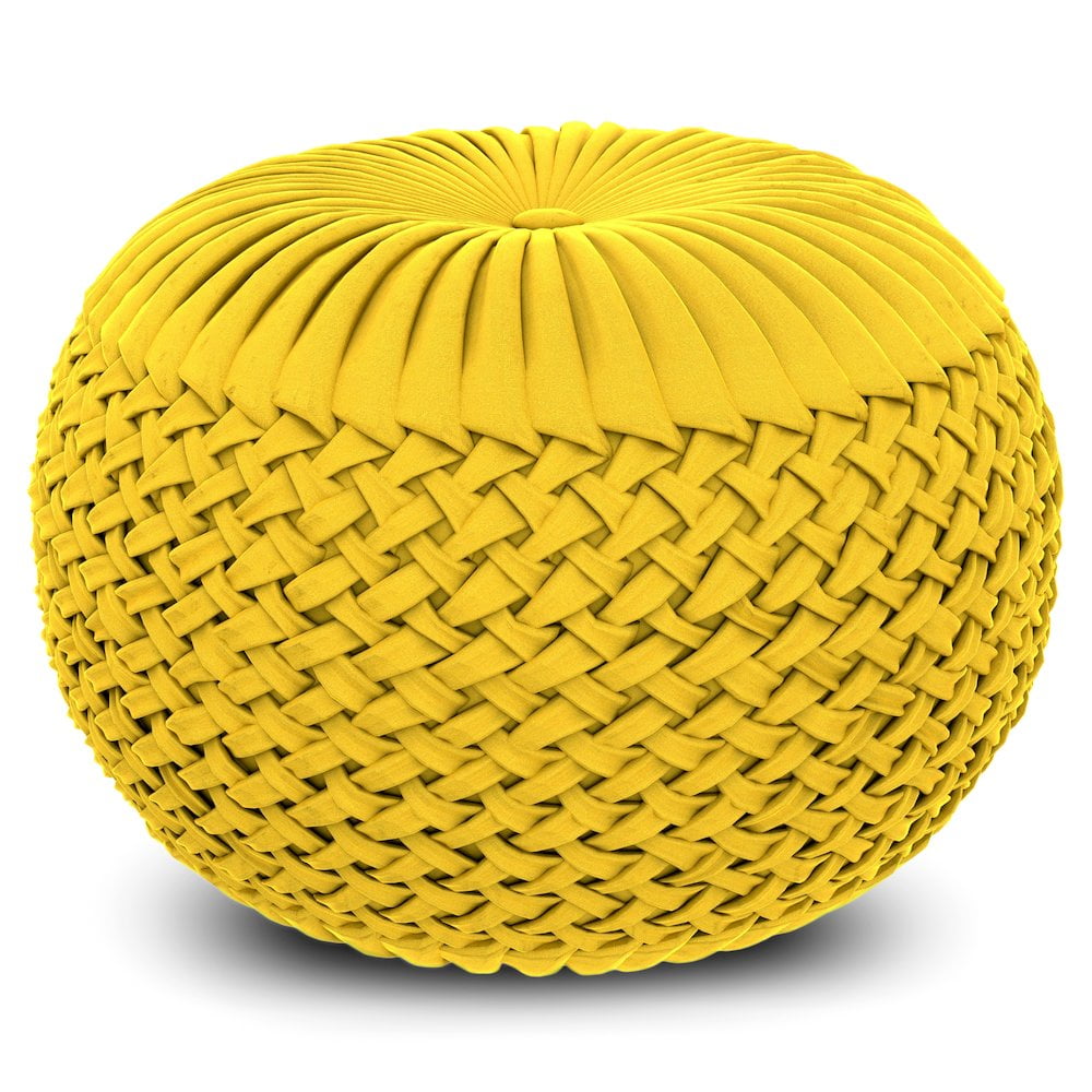 Grafton Transitional Round Pouf in Golden Yellow Velvet Fabric ...