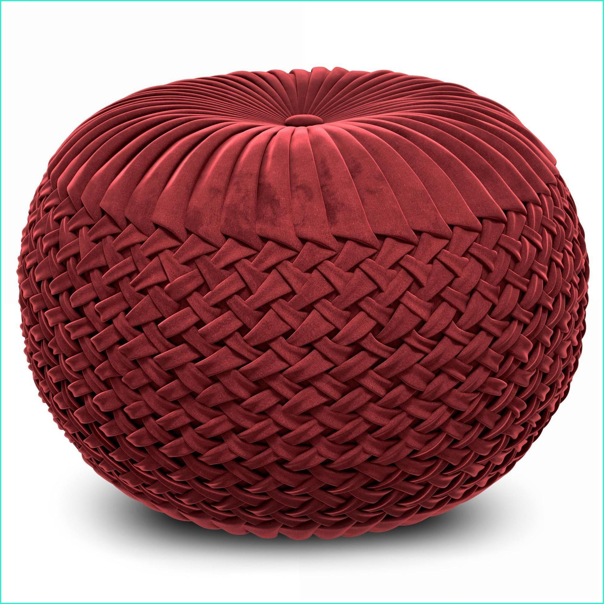 Grafton Velvet Round Pouf Ottoman – Maroon Fully Assembled Foot Stool ...