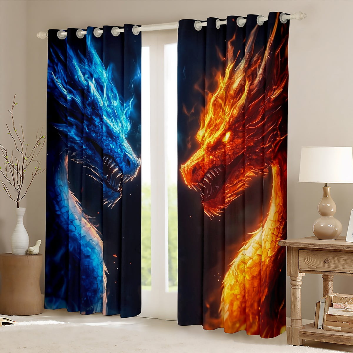 Gragon Curtains 3D Gragon Painting 38"Wx45"L 2 Panels Blackout Curtains ...