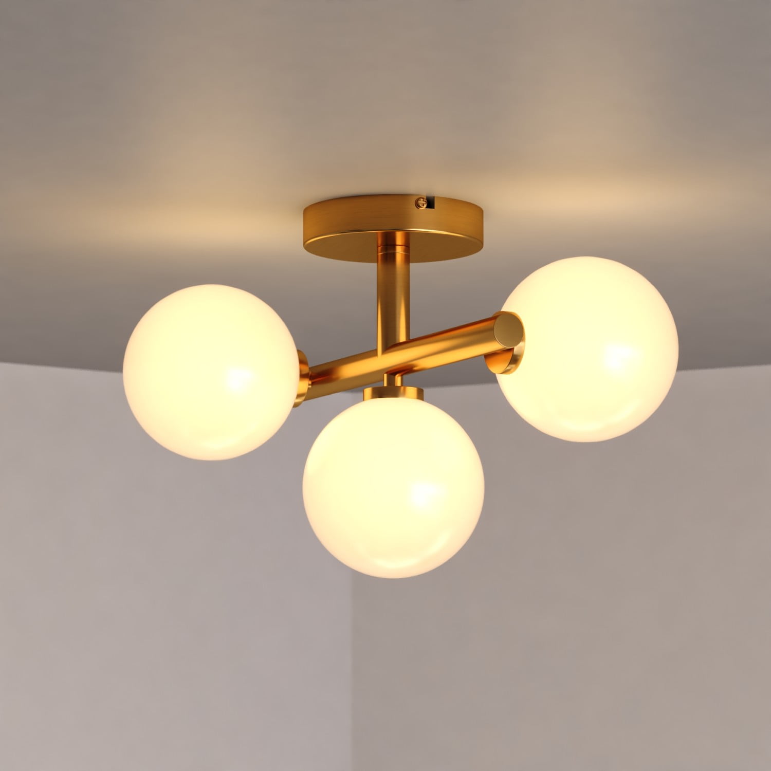 Graham 13-in W Gold Brass Contemporary Semi Flush Mount Ceiling Light ...