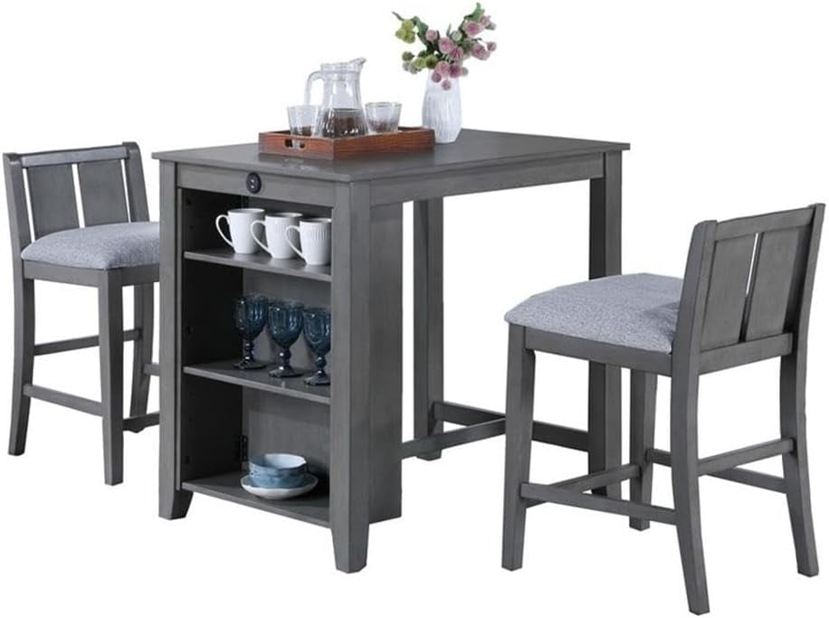 Graham 3-Piece Gray Finish Small Space Counter Height Dining Table with ...