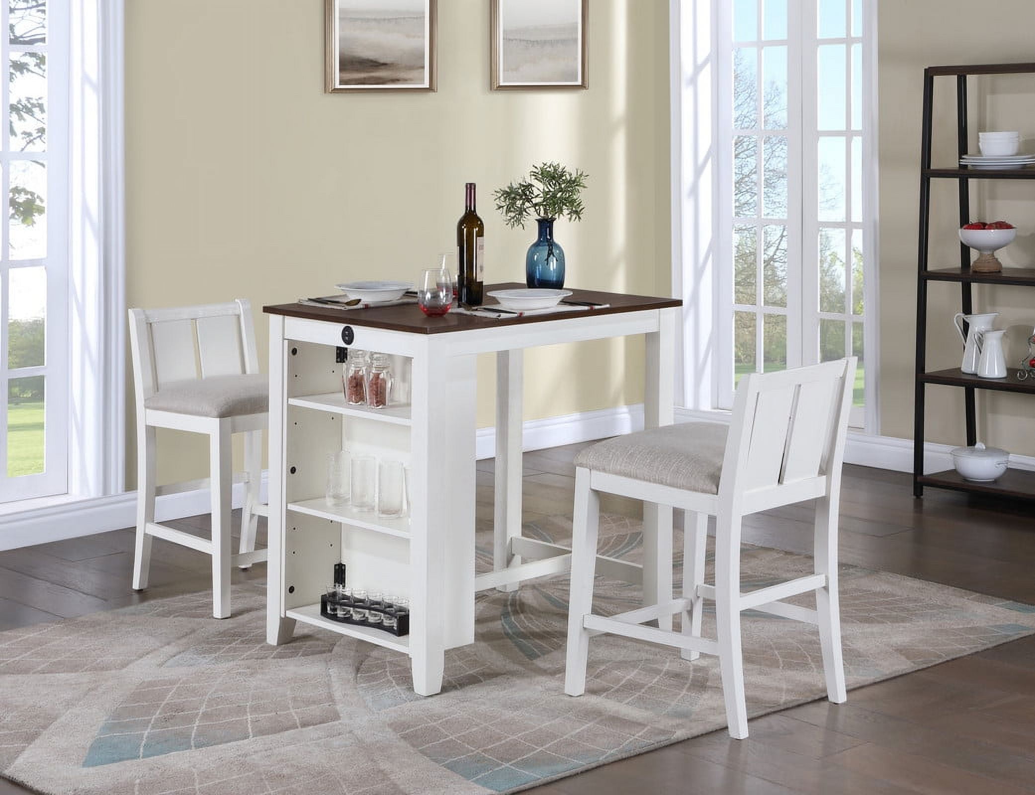 Graham 3-Piece White Finish Counter Height Dining Table Shelves and 2 ...