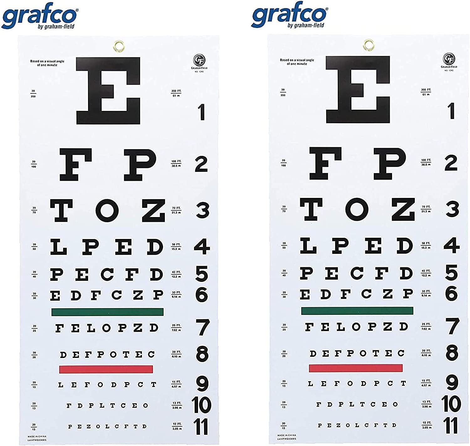 Graham-Field Grafco 1240 Snellen Hanging Eye Chart, 20' Distance, Non ...