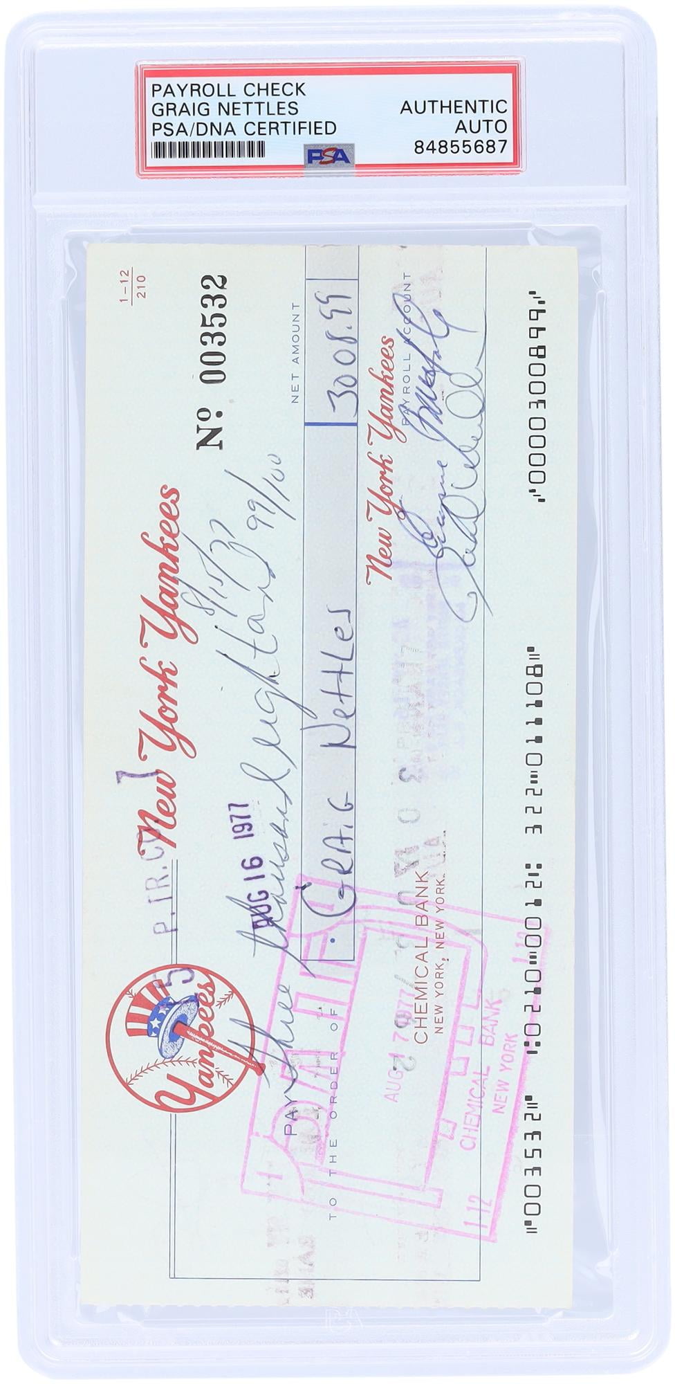 Graig Nettles New York Yankees Autographed Check from August 15, 1977 ...