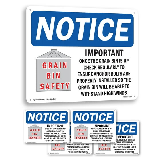 Grain Bin Silo Safety OSHA Notice Aluminum Sign 24 Inch x 18 Inch - 5 ...