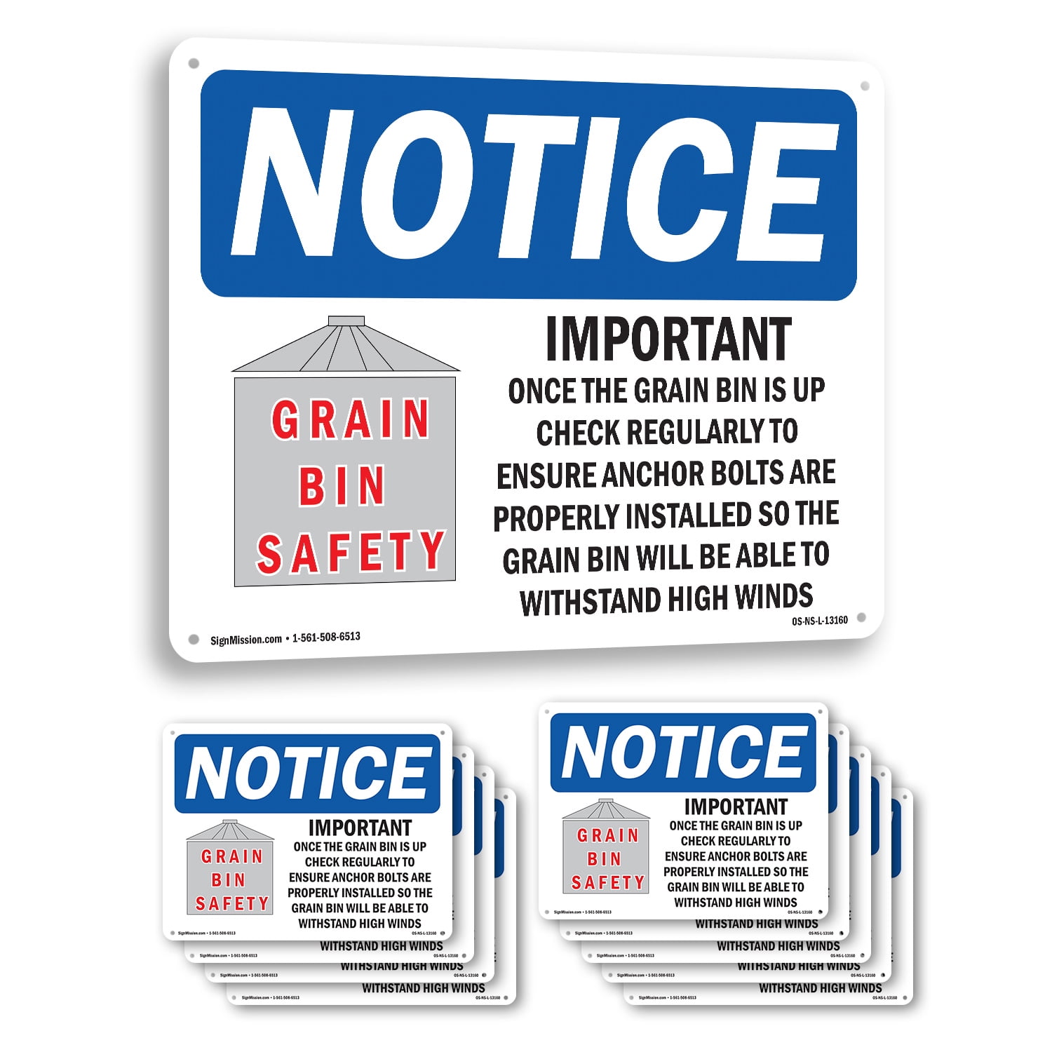 Grain Bin Silo Safety OSHA Notice Rigid Plastic Sign 24 Inch x 18 Inch ...