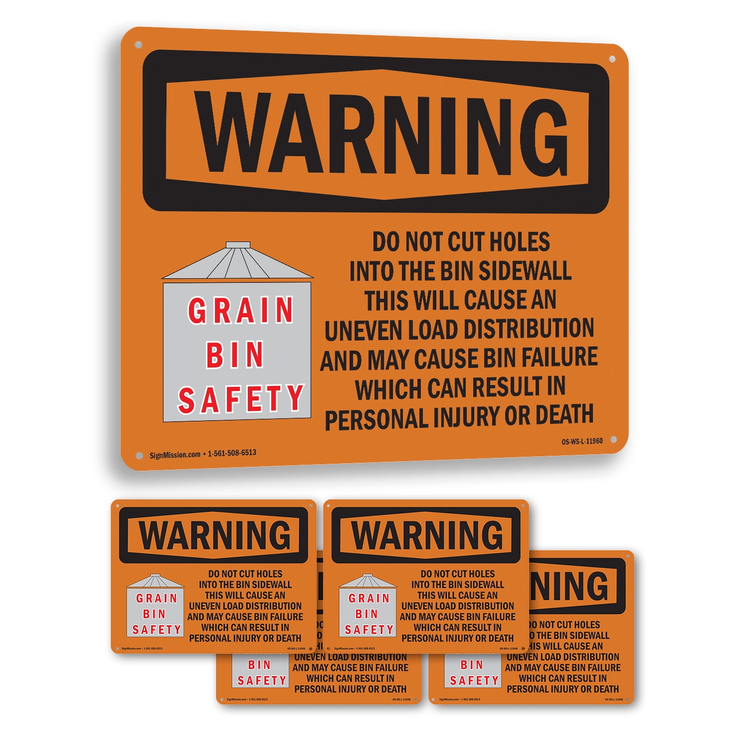 Grain Bin Silo Safety OSHA WARNING Aluminum Sign 24 Inch x 18 Inch - 5 ...