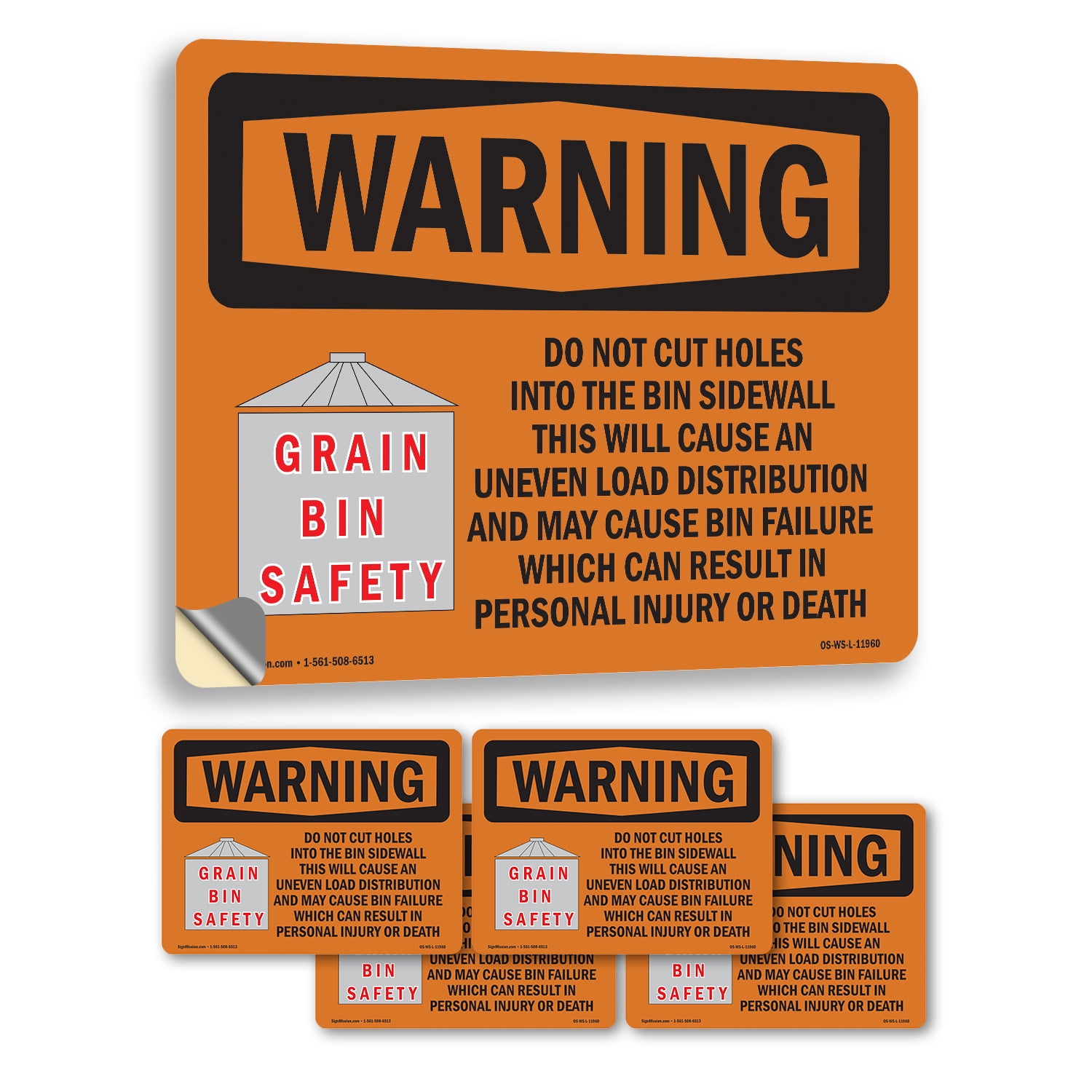 Grain Bin Silo Safety OSHA WARNING Vinyl Decal Label 24 Inch x 18 Inch ...