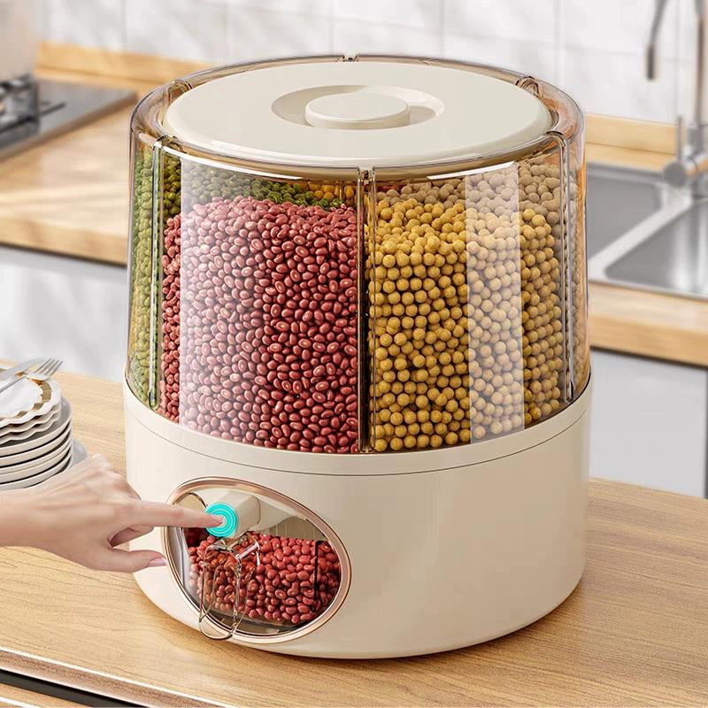 Grain Dispenser, 360° Rotating Storage Container, 6 Grid Food Dispenser ...