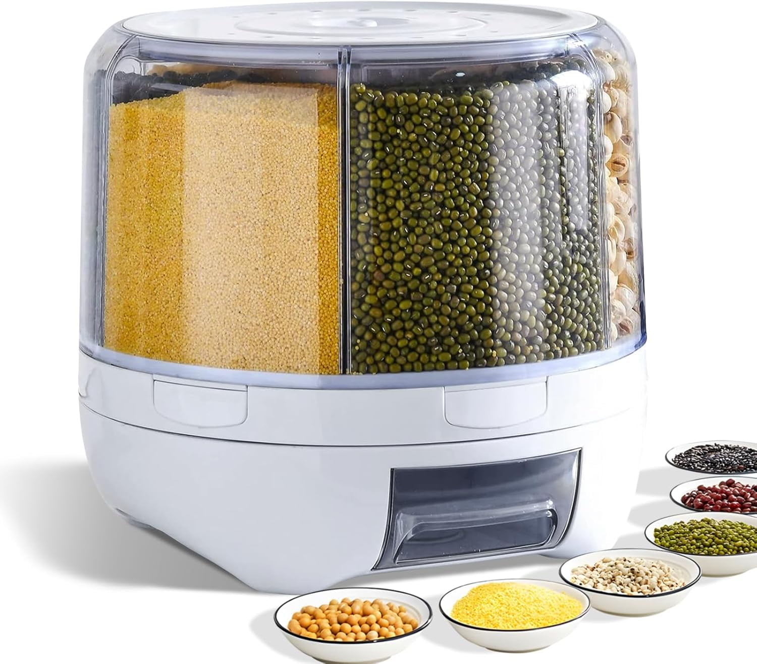 Grain Dispenser, 360° Rotating Storage Container, 6 Grid Food Dispenser ...