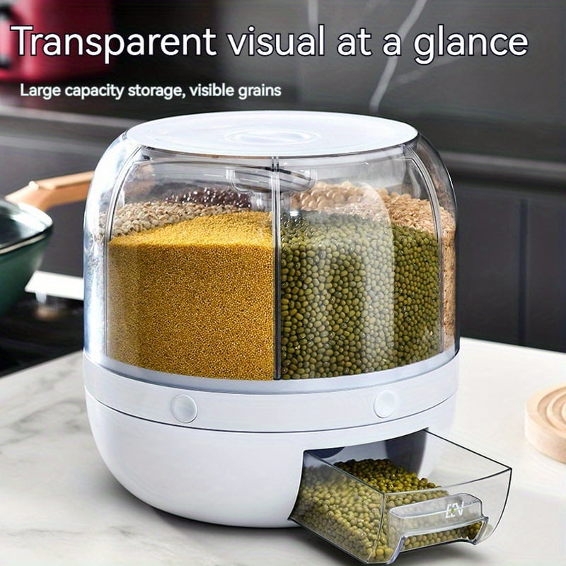 Grain Dispenser, 360° Rotating Storage Container, 6 Grid Food Dispenser ...