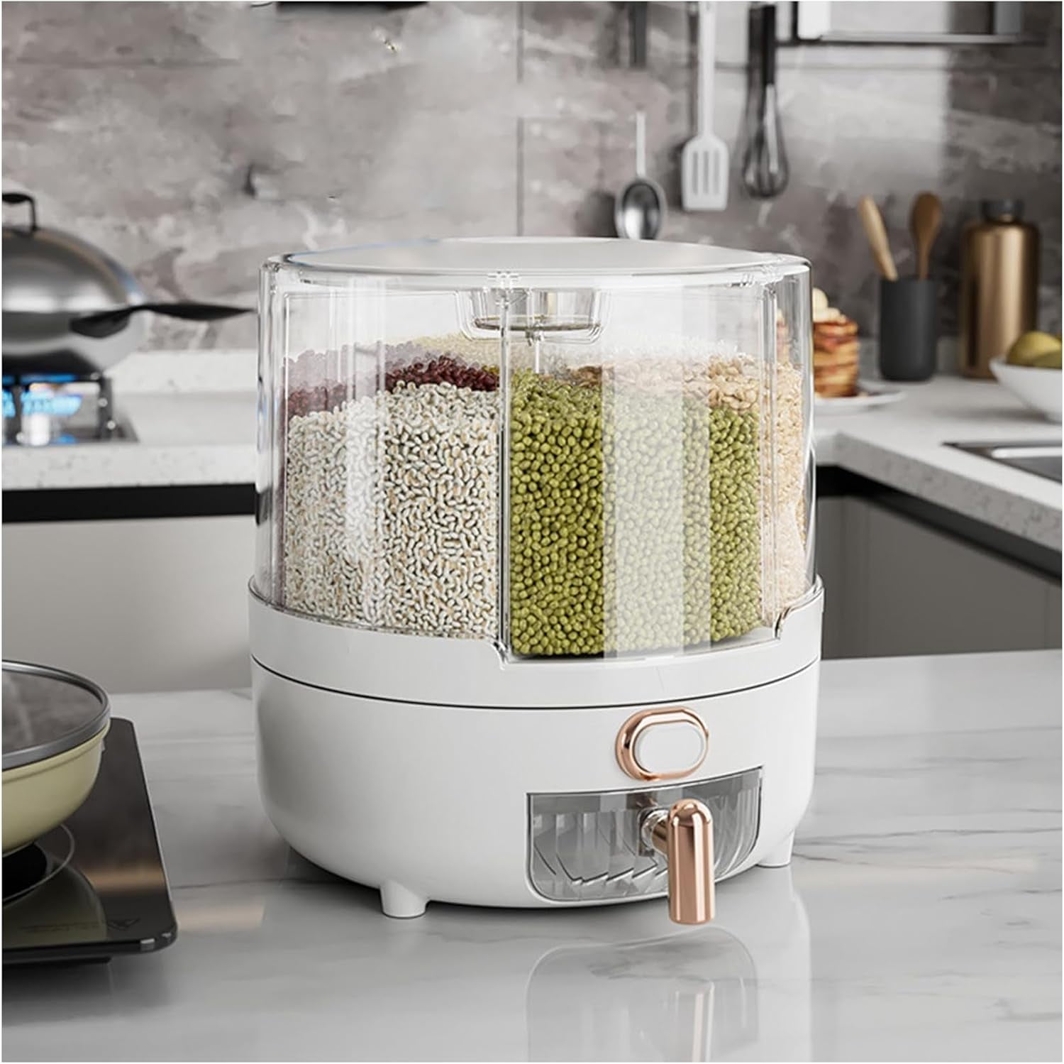Grain Dispenser, Rotating 360° Rice Dispenser Food Dispenser with 6 ...