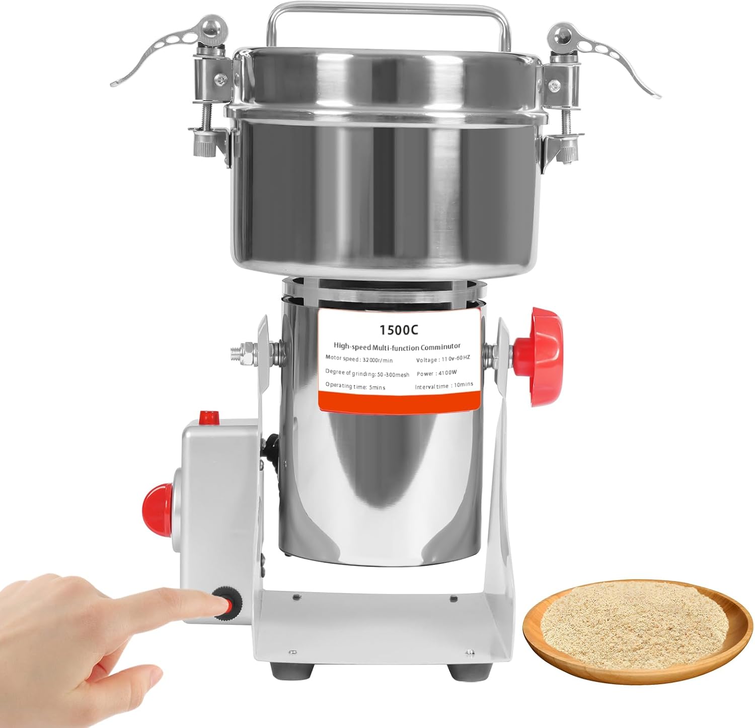 Grain Mill, 1500g 4100W Grain Mill for Flour Commercial Spice Grinder ...