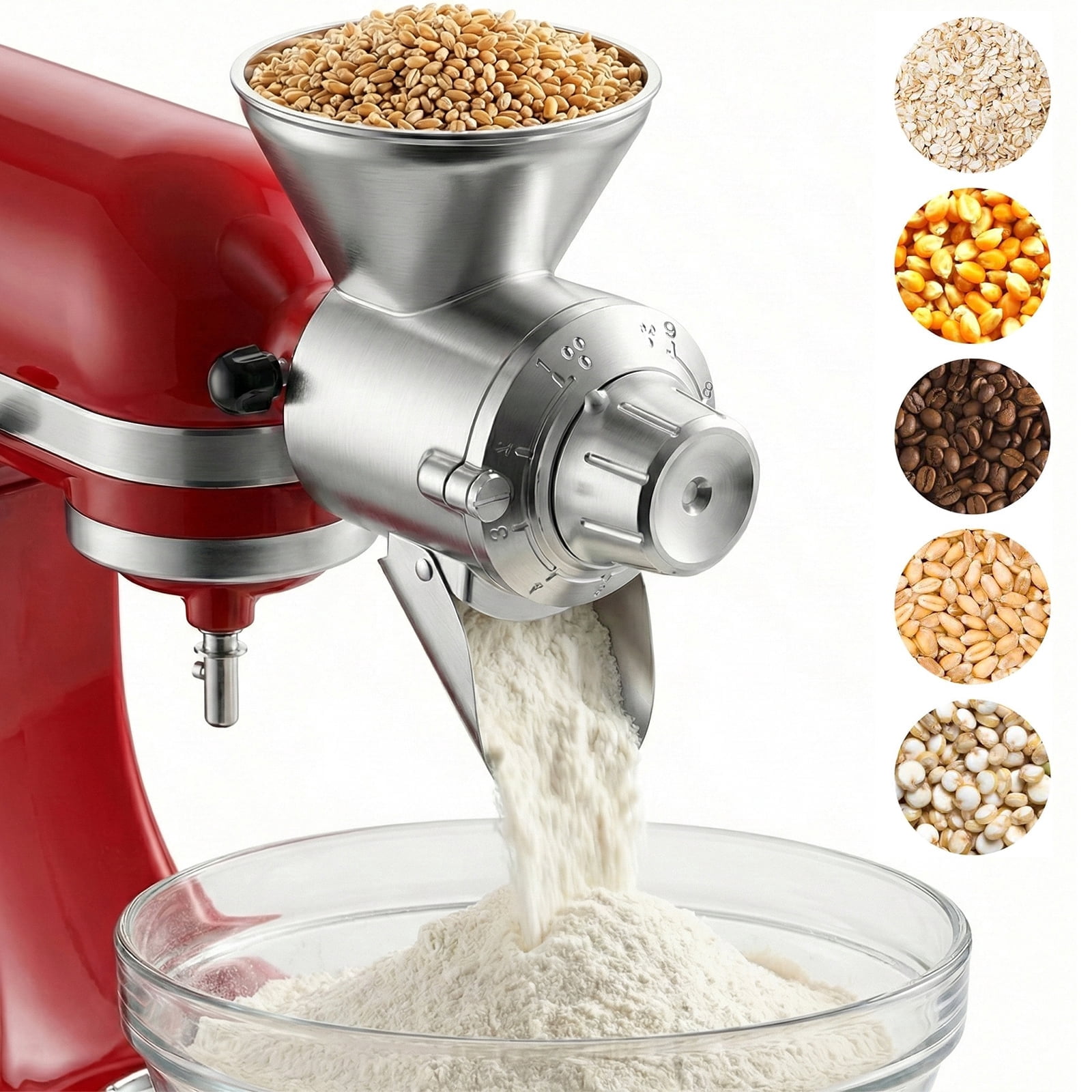 Gvode Grain Mill Attachment, 9 Grind Levels, All-Metal, Fits KitchenAid ...