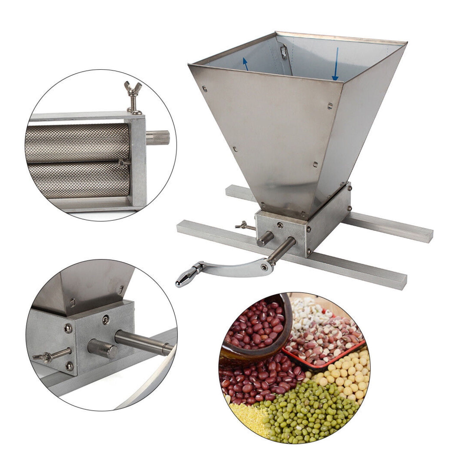 Grain Mill Barley Grinder Malt Crusher Manual Stainless 4L 2Roller Food ...