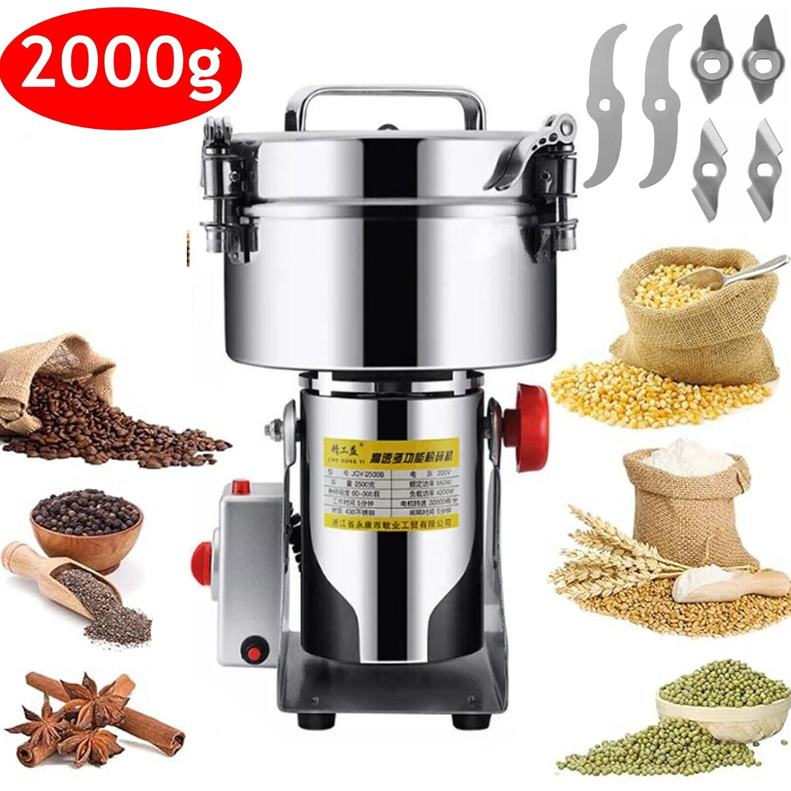 Grain Mill Grinder 2000g High Speed Food Grain Mill Stainless Steel ...