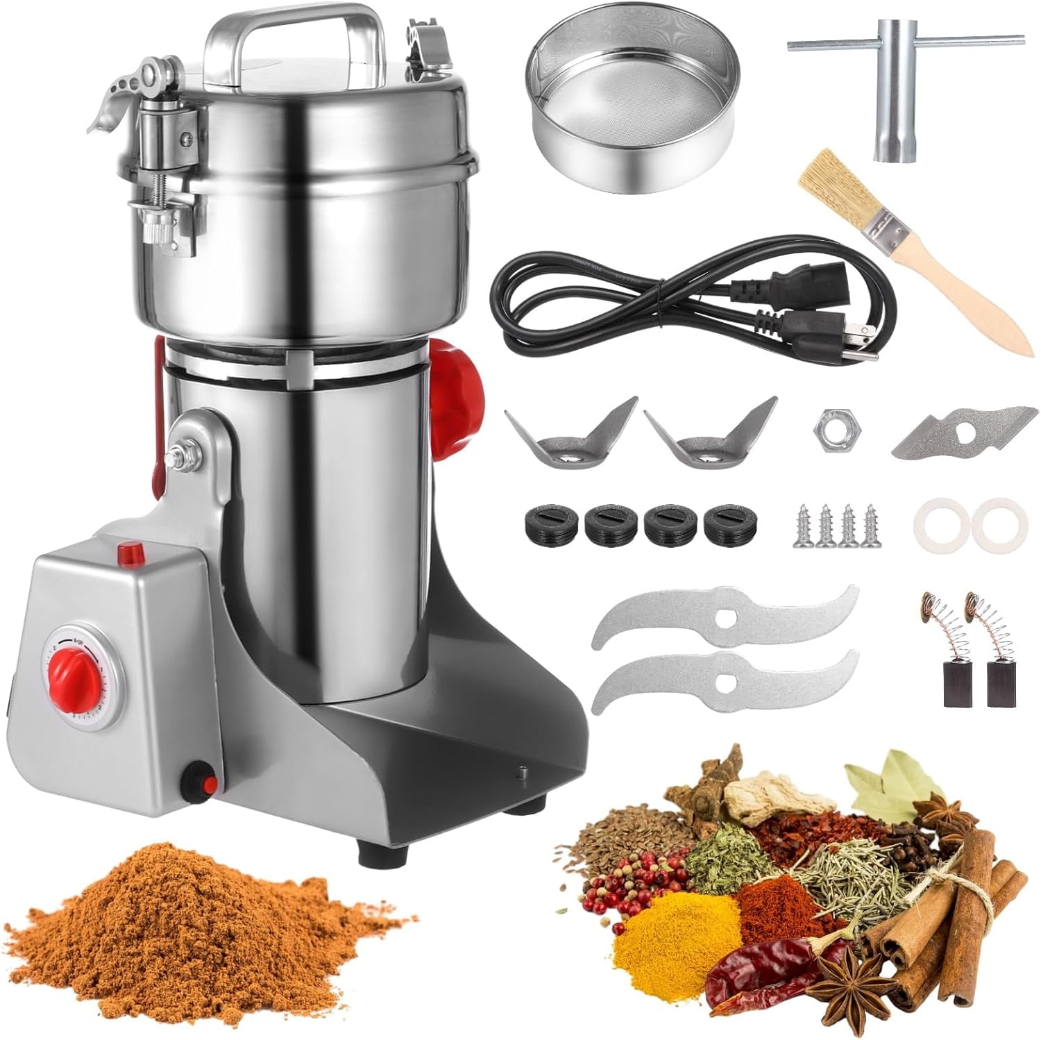 Grain Mill Grinder 800g, Electric Stainless Steel High-Speed Spice Herb ...