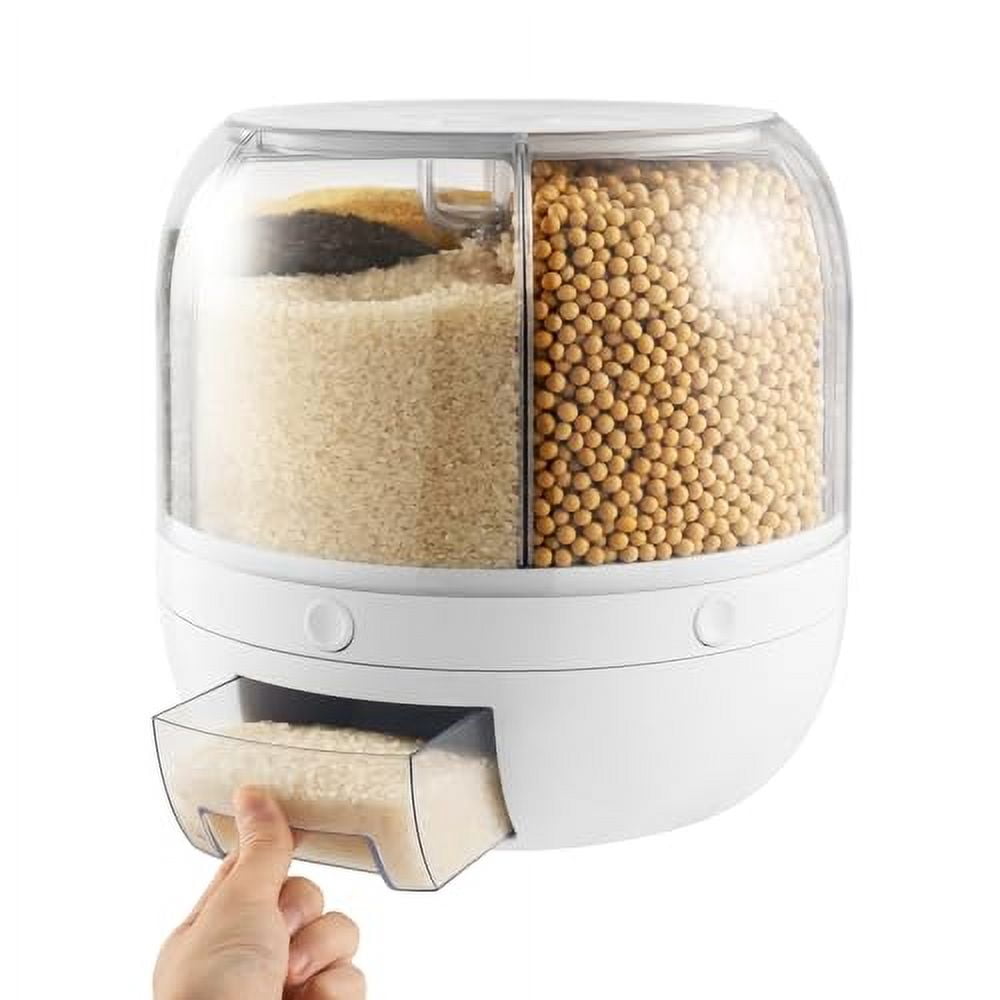 Grain and Rice Storage Container Kitchen, 360° Rotating 6 Grid Grain ...