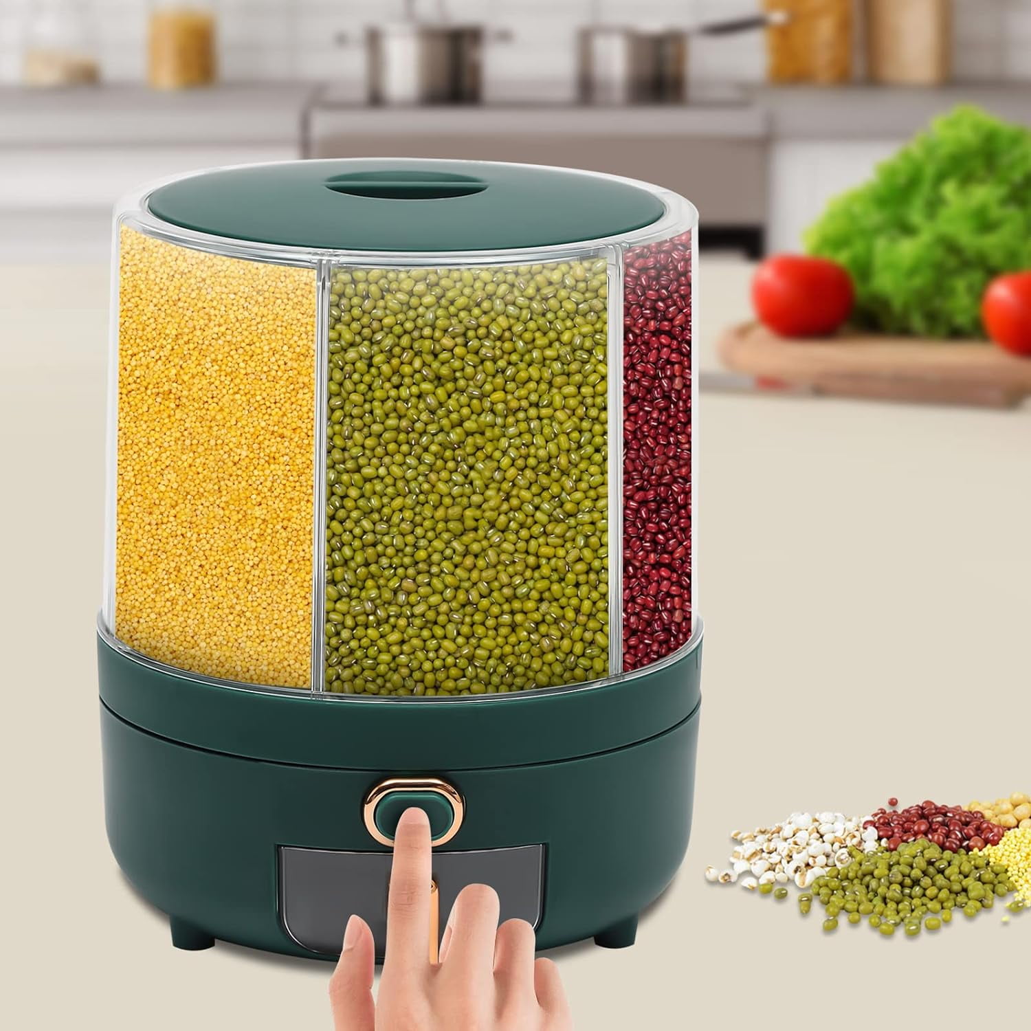 Grain Storage Container, One-Click Rice Output Food Containers, 360 ...