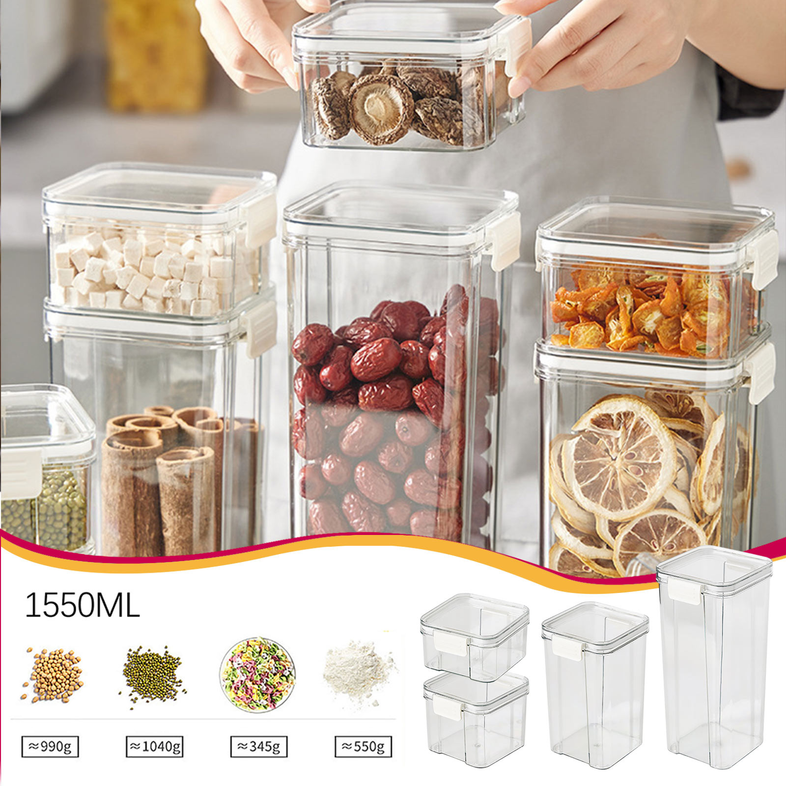 Grain Storage Jar, Transparent Dry Food Container, Se Buckle Lid, Food ...