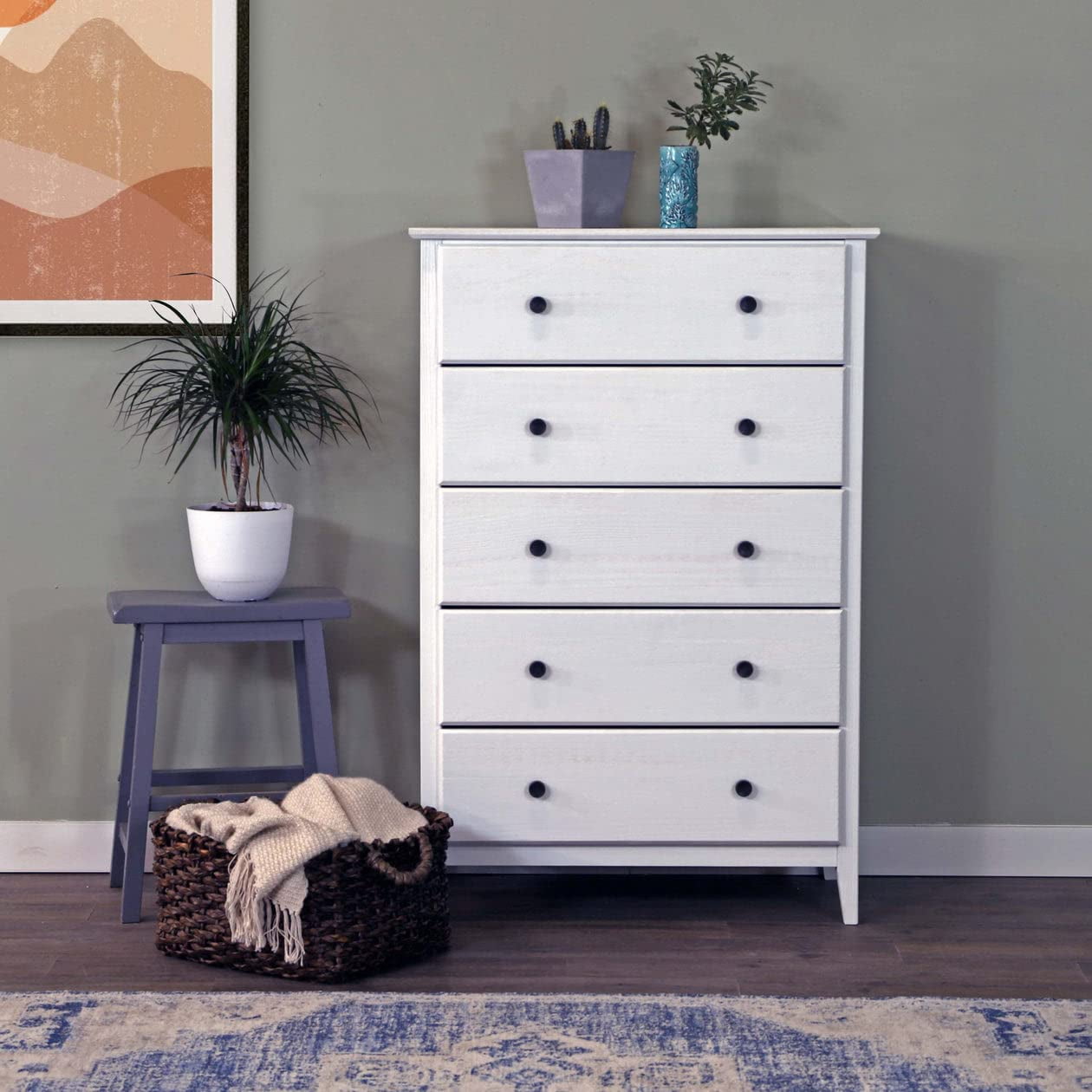 Grain Wood Furniture Greenport Bedroom 5-Drawer Chest, Solid Wood ...