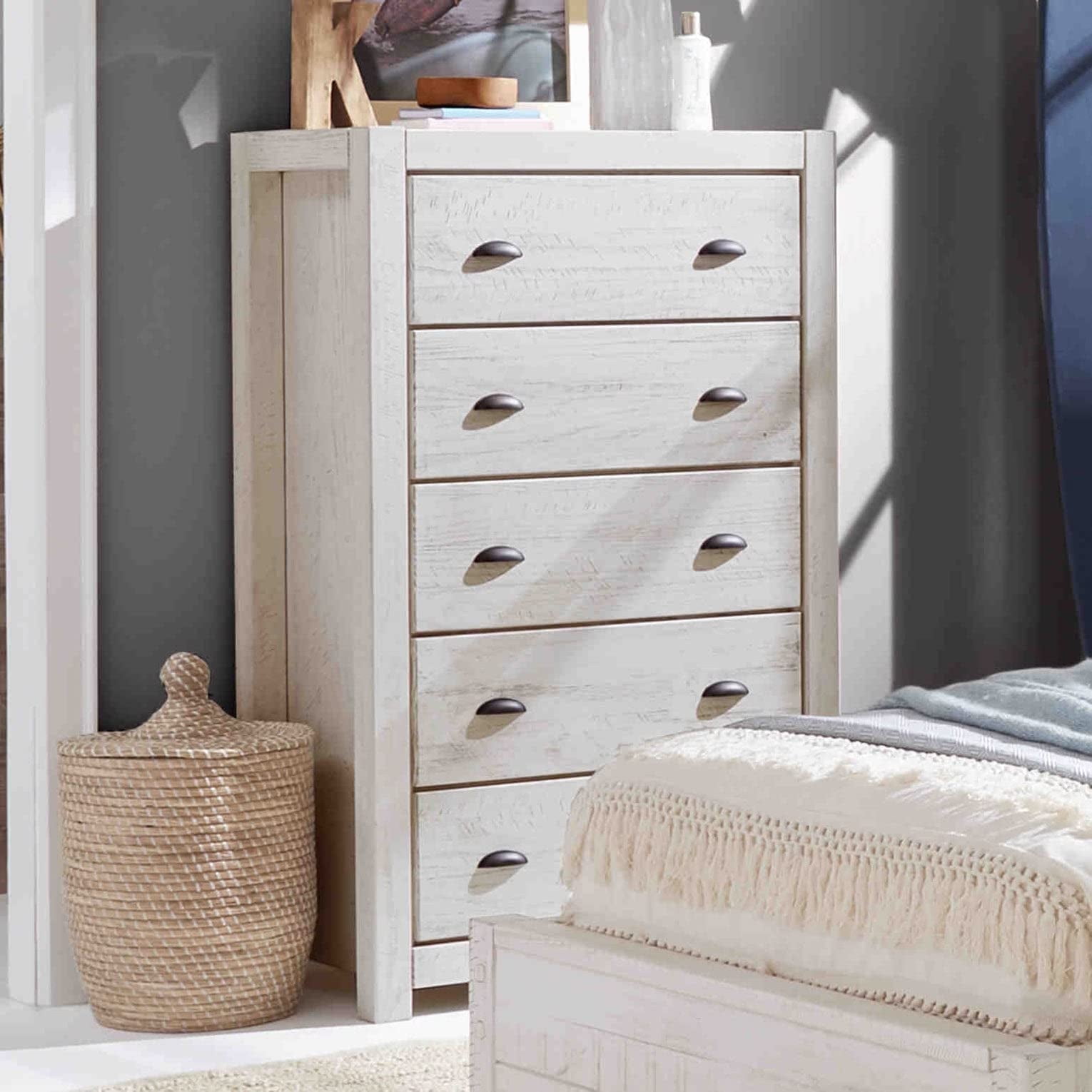 Grain Wood Furniture, Chest, Montauk 5-Drawer, Rustic Off-White ...