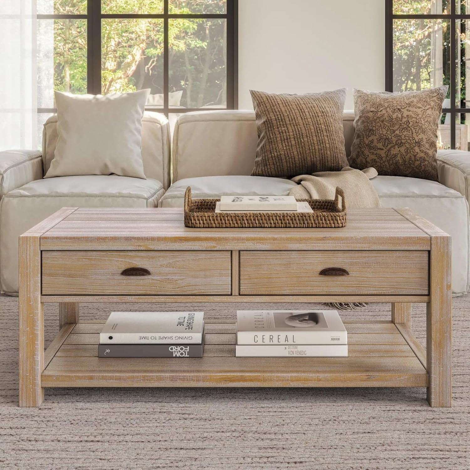 Grain Wood Furniture Montauk Coffee Table, Solid Wood with a Driftwood ...